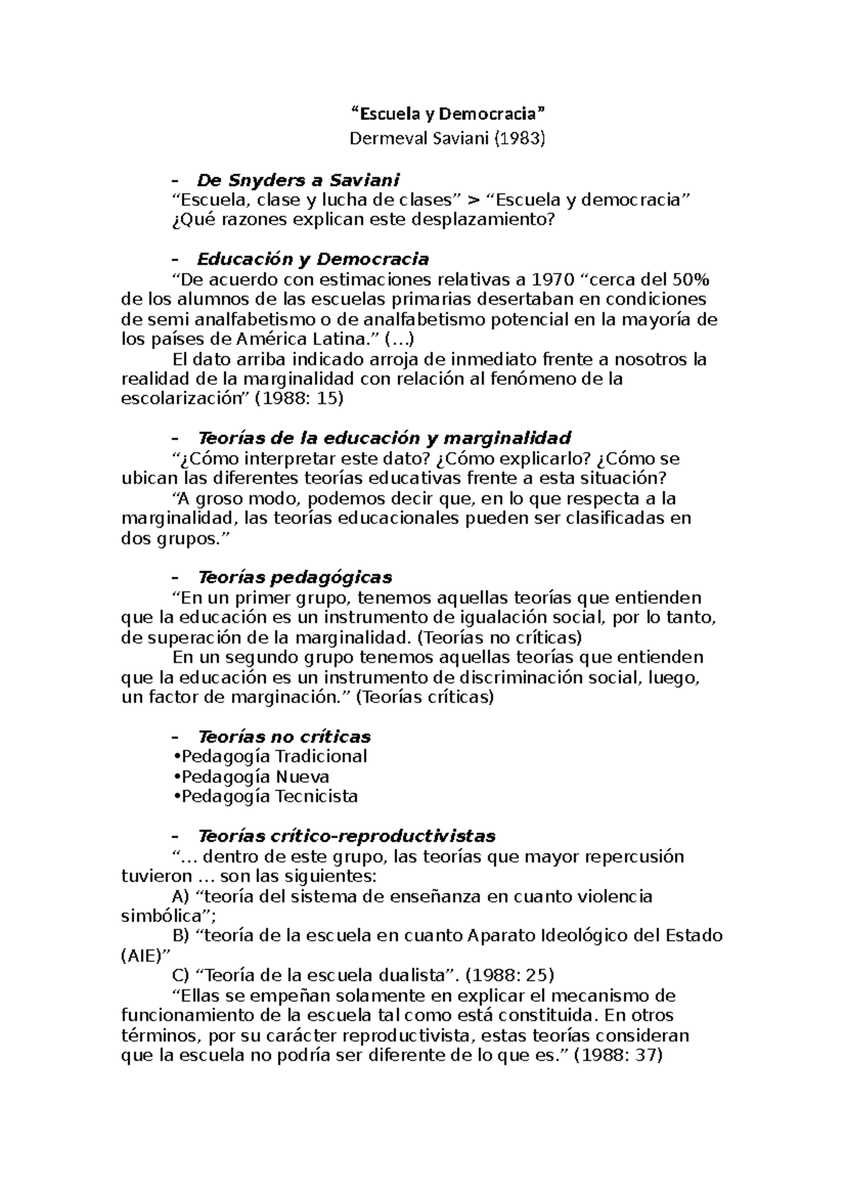Escuela y Democracia - Saviani - “Escuela y Democracia” Dermeval ...