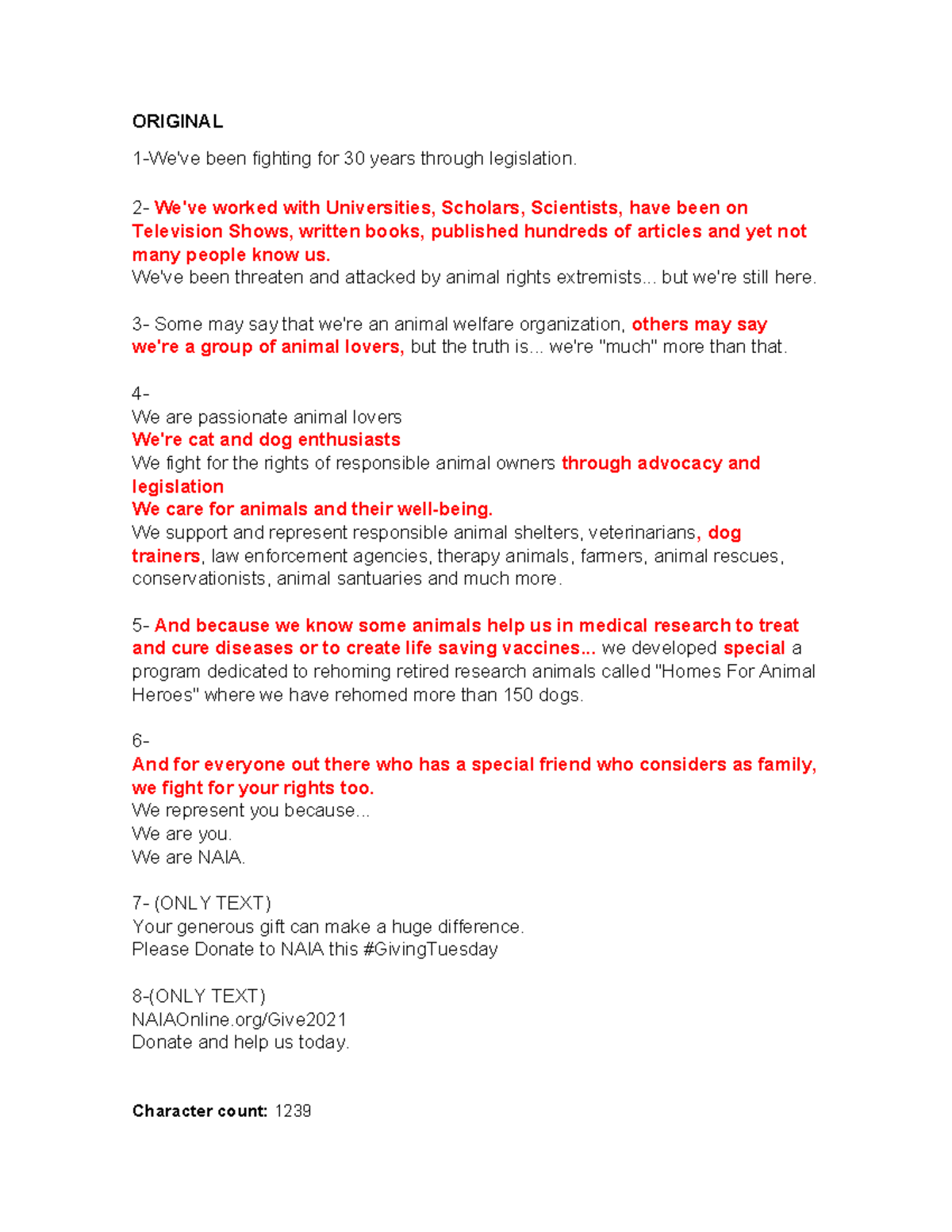 NAIA Giving Tuesdat Script - ORIGINAL 1-We've been fighting for 30 ...