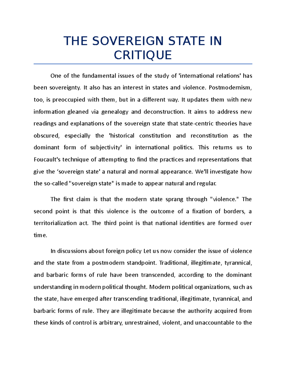 THE Sovereign State IN Critique - THE SOVEREIGN STATE IN CRITIQUE One ...