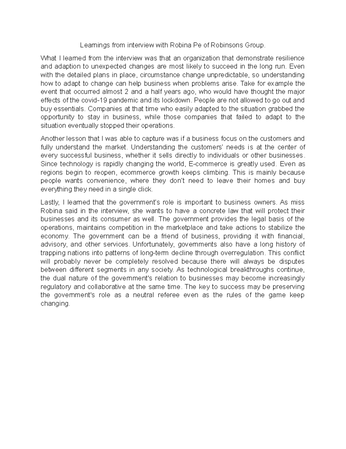 Learnings from interview with Robina Pe of Robinsons Group - What I ...