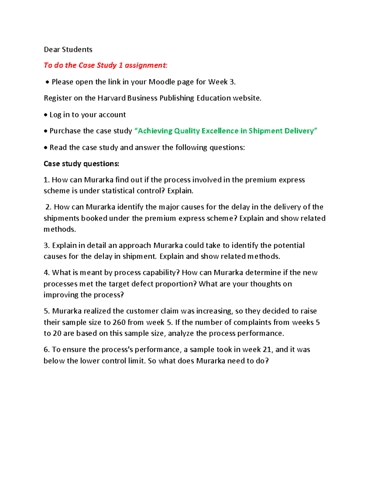 Case1-Instruction - Dear Students To do the Case Study 1 assignment ...