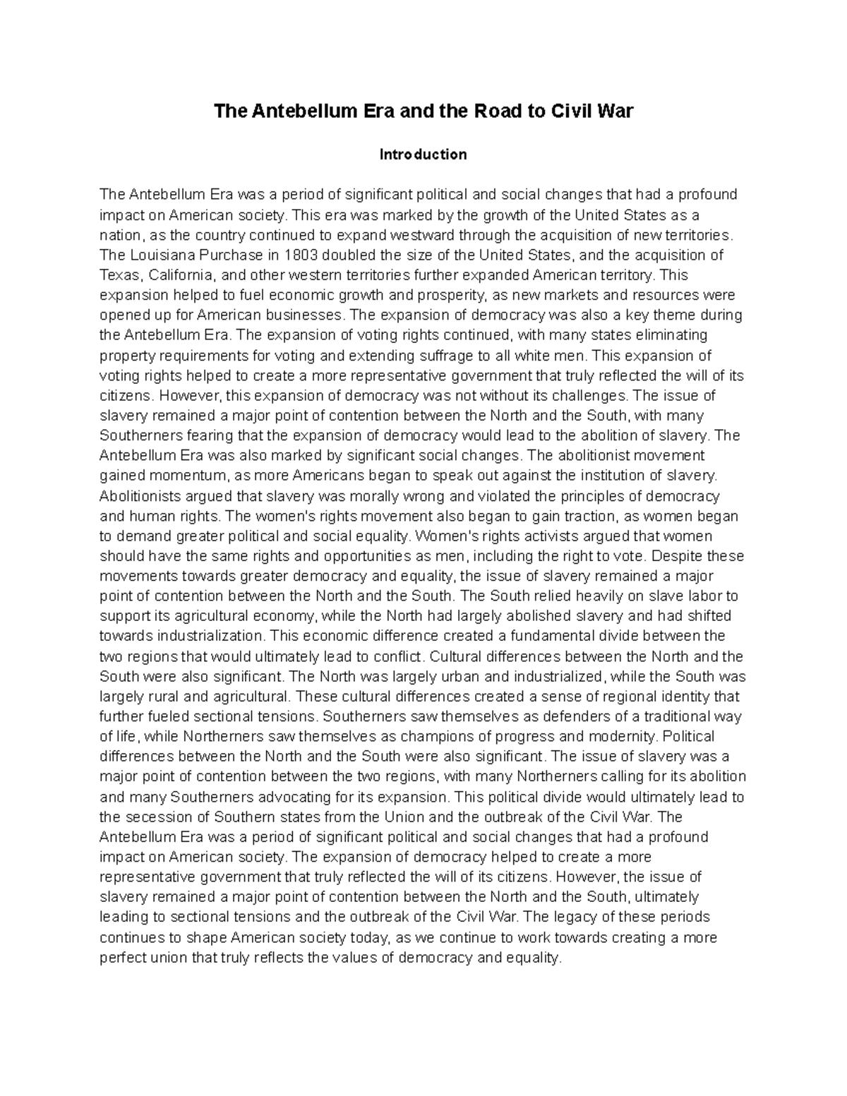 The Antebellum Era and the Road to Civil War - The Antebellum Era and ...