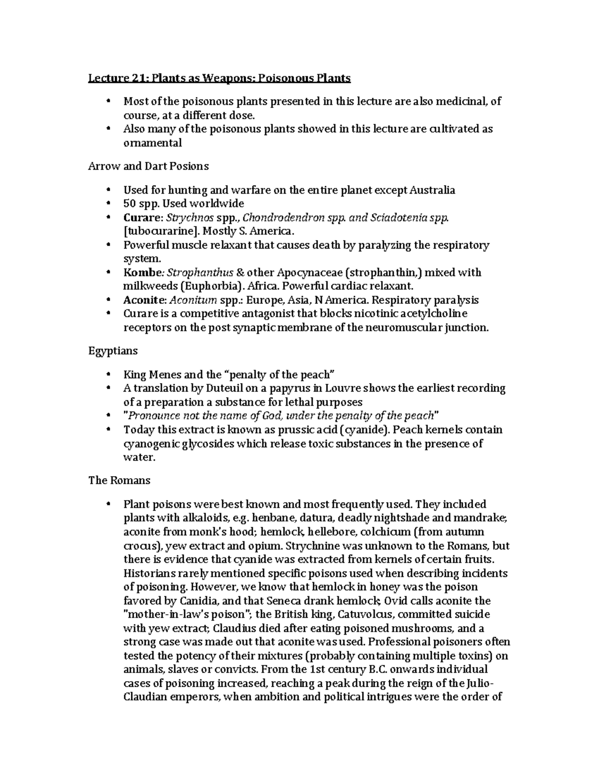 Lecture 21 - Lecture 21: Plants as Weapons: Poisonous Plants • • Most ...