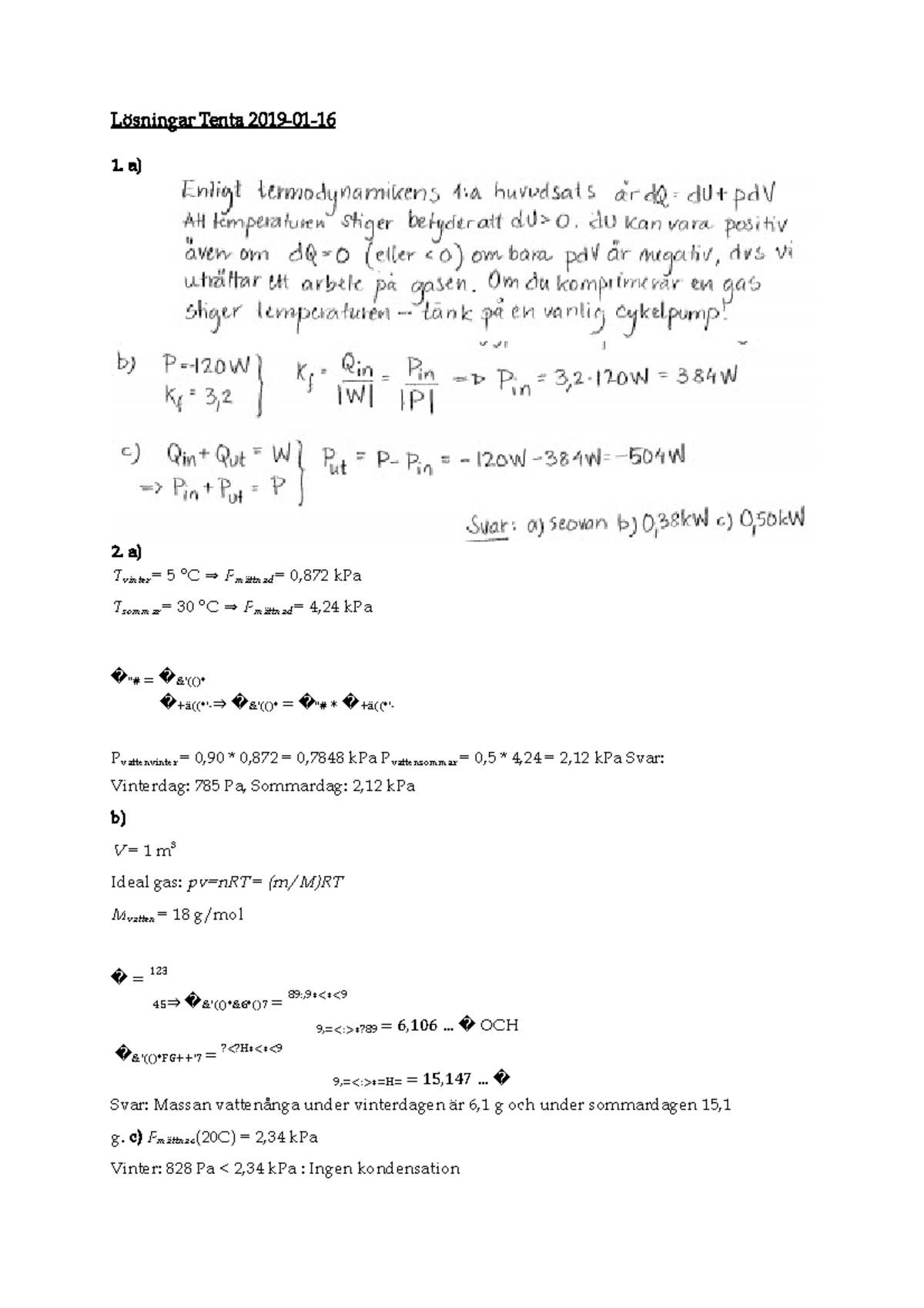 Lösningar 2019 01 16 - Termodynamik med tillämpningar - LAGB01 - Lunds ...