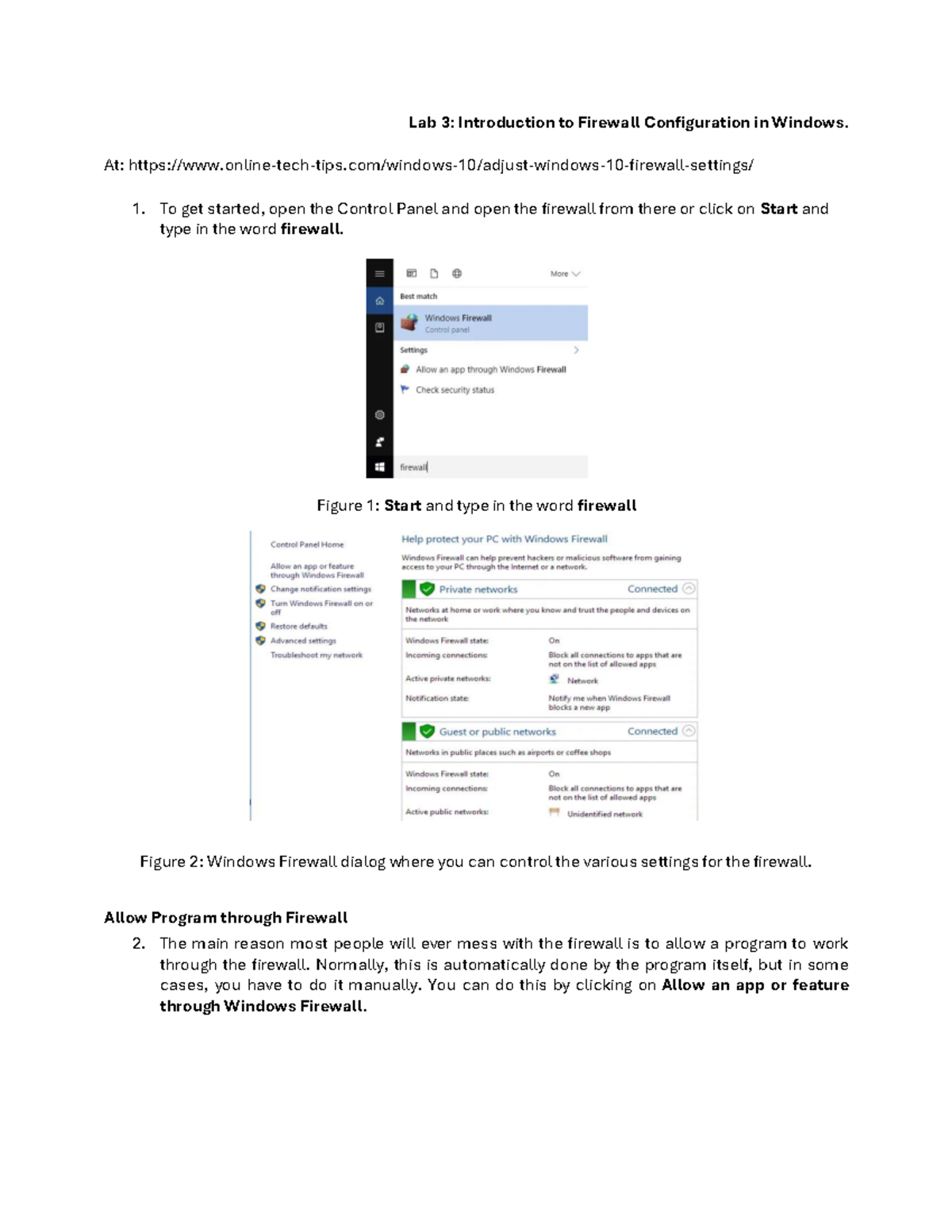 Lab 3- Introduction to Firewall Configuration in Windows - At: - Studocu