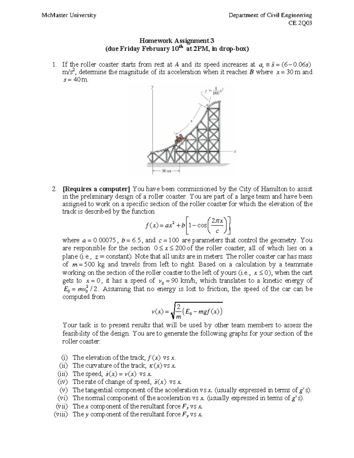 Homework 3 - Assignment 3 - McMaster University Department of Civil ...