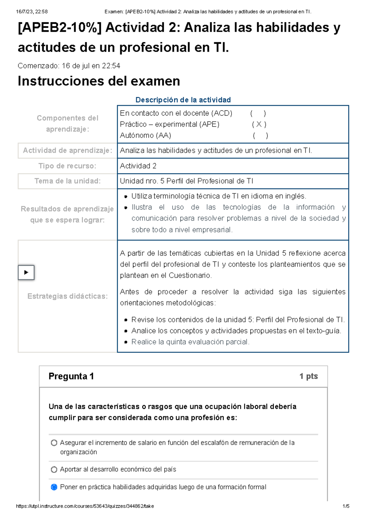 Examen [APEB 2-10%] Actividad 2 Analiza las habilidades y actitudes de ...