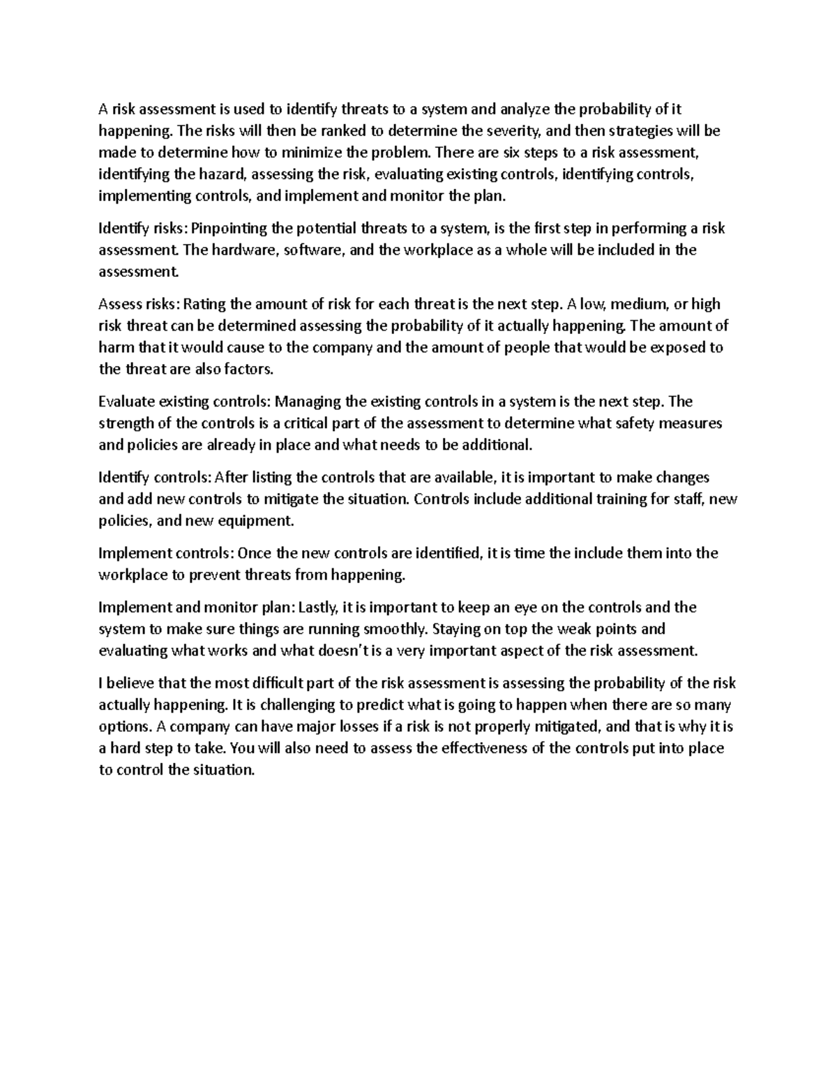 Module 4 discussion - Essay - A risk assessment is used to identify ...