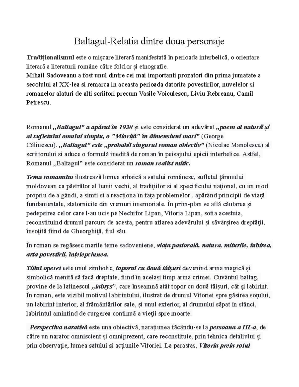 Baltagul-Relatia ok - Baltagul-Relatia dintre doua personaje ...