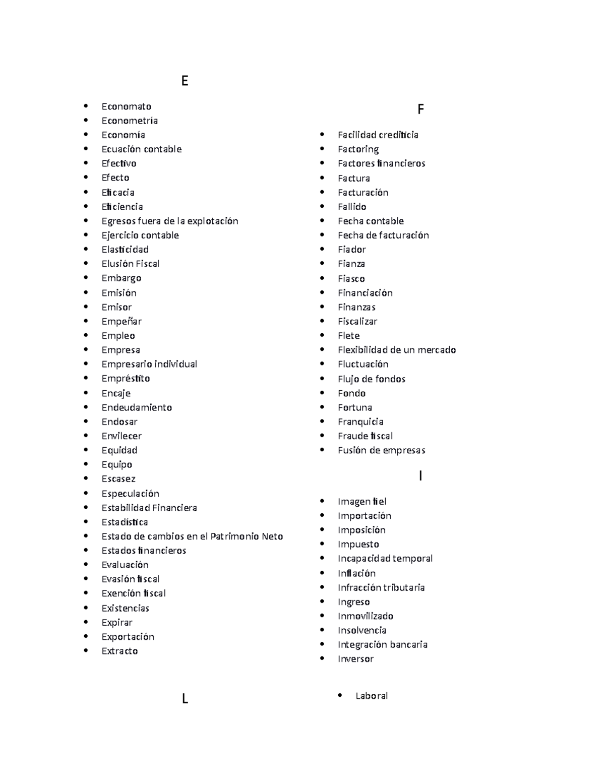 Glosario de contabilidad - E Economato Econometría Economía Ecuación ...