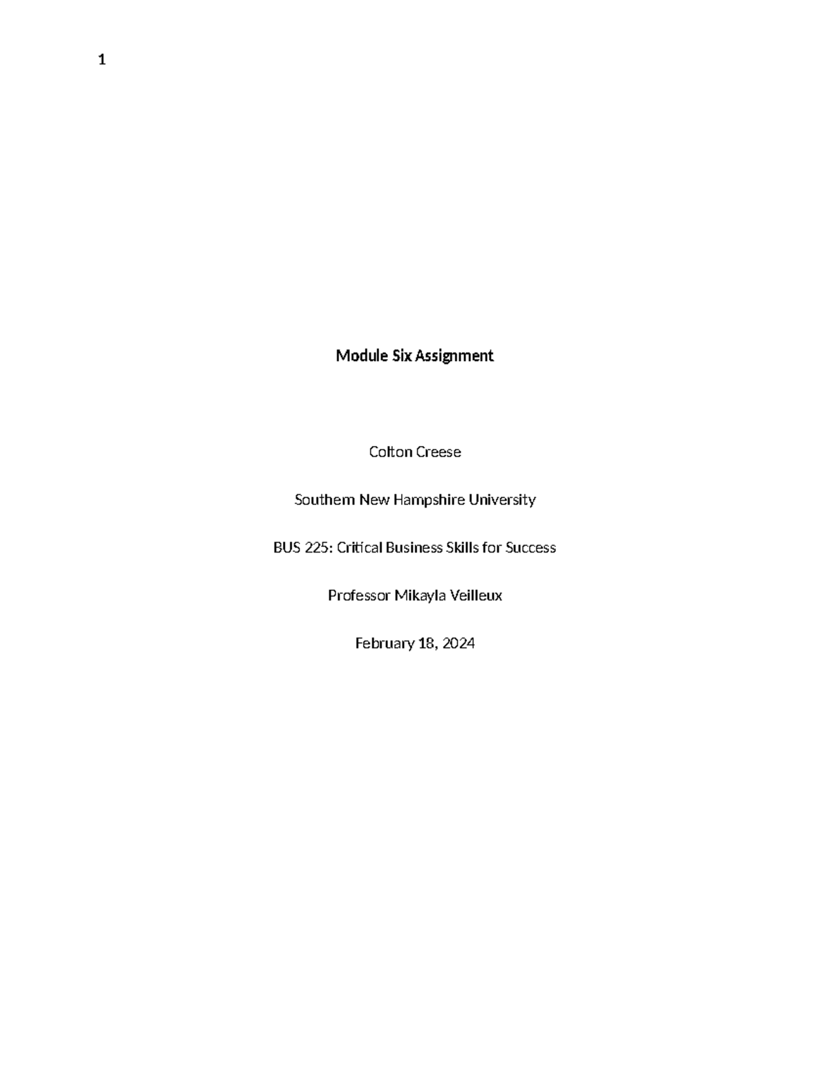 BUS225 Module Six Assignment - 1 Module Six Assignment Colton Creese ...