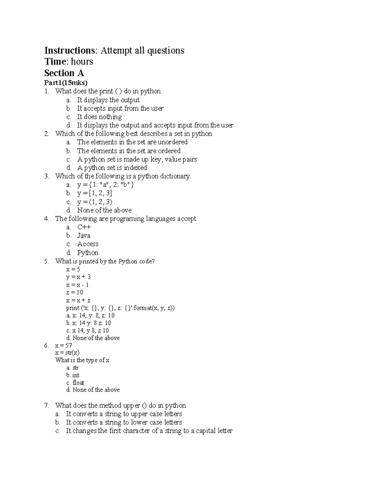 Test - these are lecture notes - Instructions: Attempt all questions ...