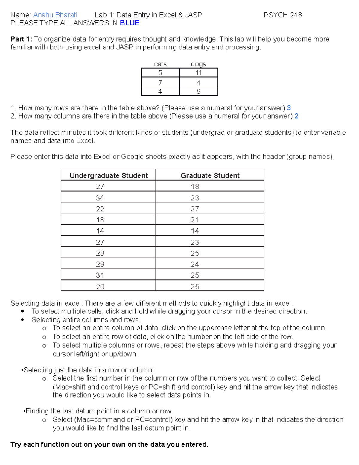 Lab 1 Worksheet - lab work - Name: Anshu Bharati Lab 1: Data Entry in ...
