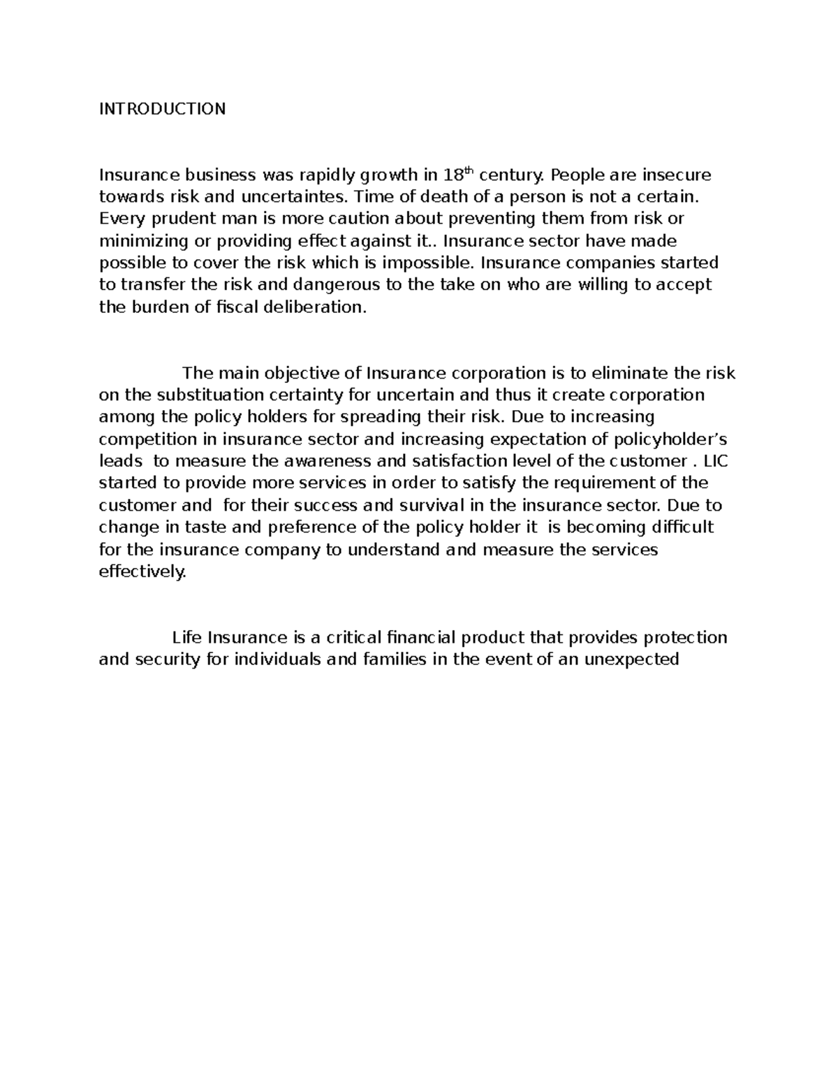 Important of life insurance - INTRODUCTION Insurance business was ...