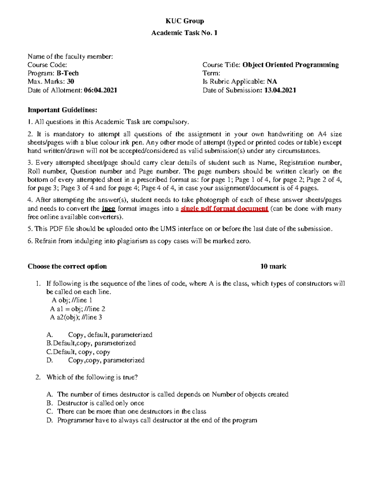 Cse Ca2 Kuc Group Academic Task No 1 Name Of The Faculty Member Course Code Course Title 
