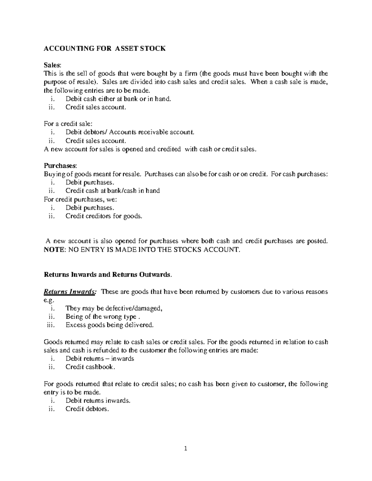 Accounting FOR Asset Stock - ACCOUNTING FOR ASSET STOCK Sales : This is ...