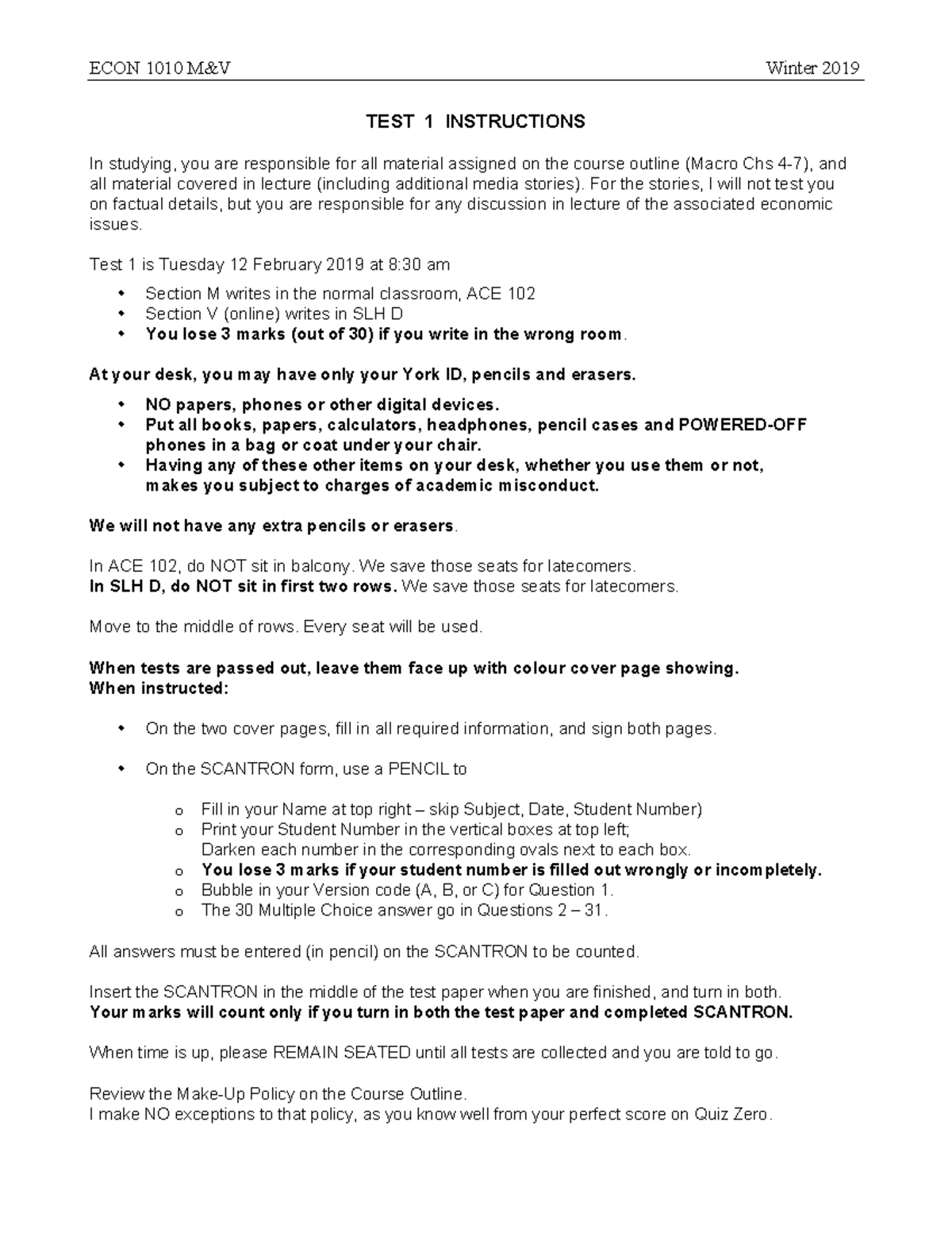 W19 1010 test1 instructions - ECON 1010 M&V Winter 2019 TEST 1 ...