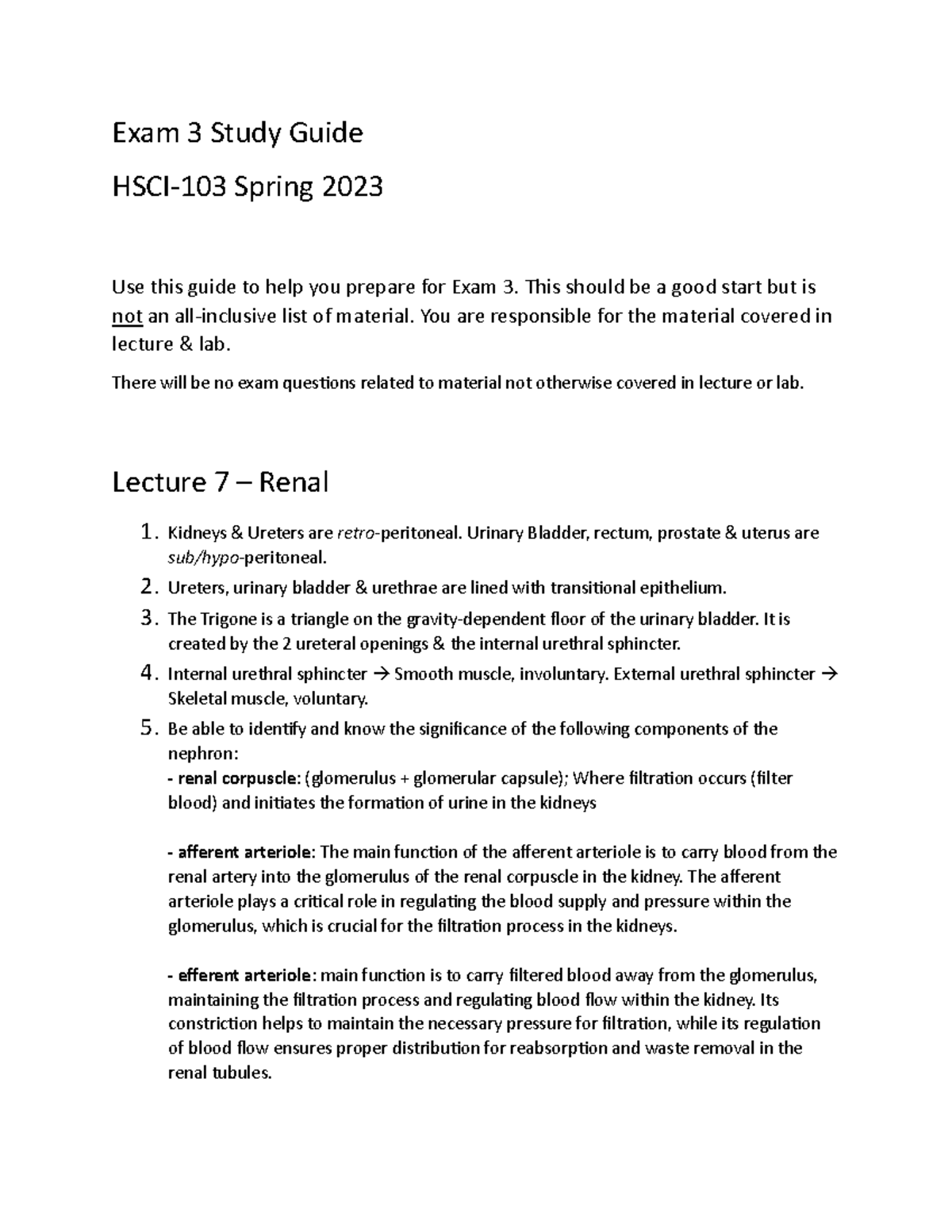Exam 3 Study Guide - Exam 3 Study Guide HSCI-103 Spring 2023 Use this ...