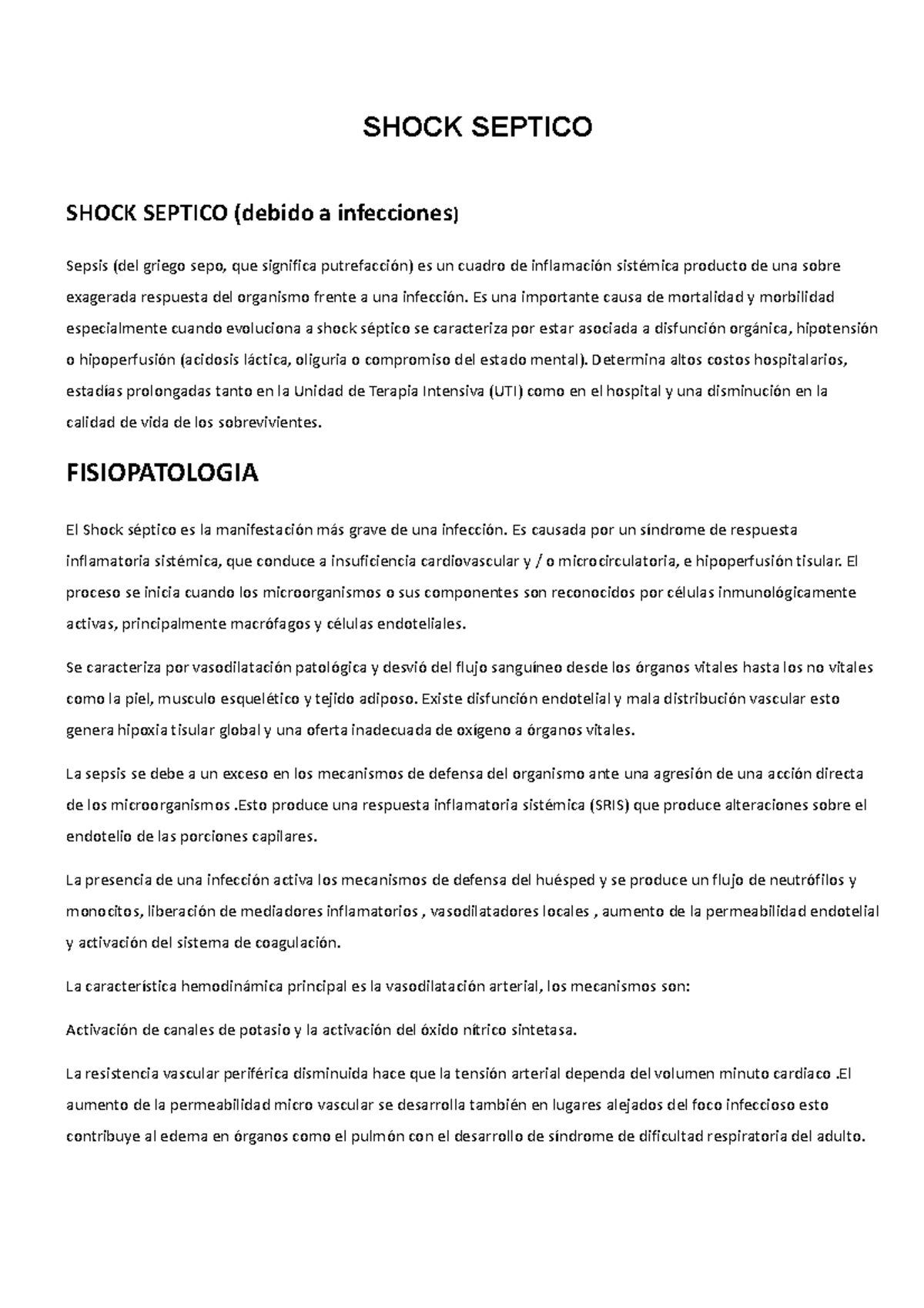 Shock Septico - soporte basico de vida - SHOCK SEPTICO SHOCK SEPTICO ...