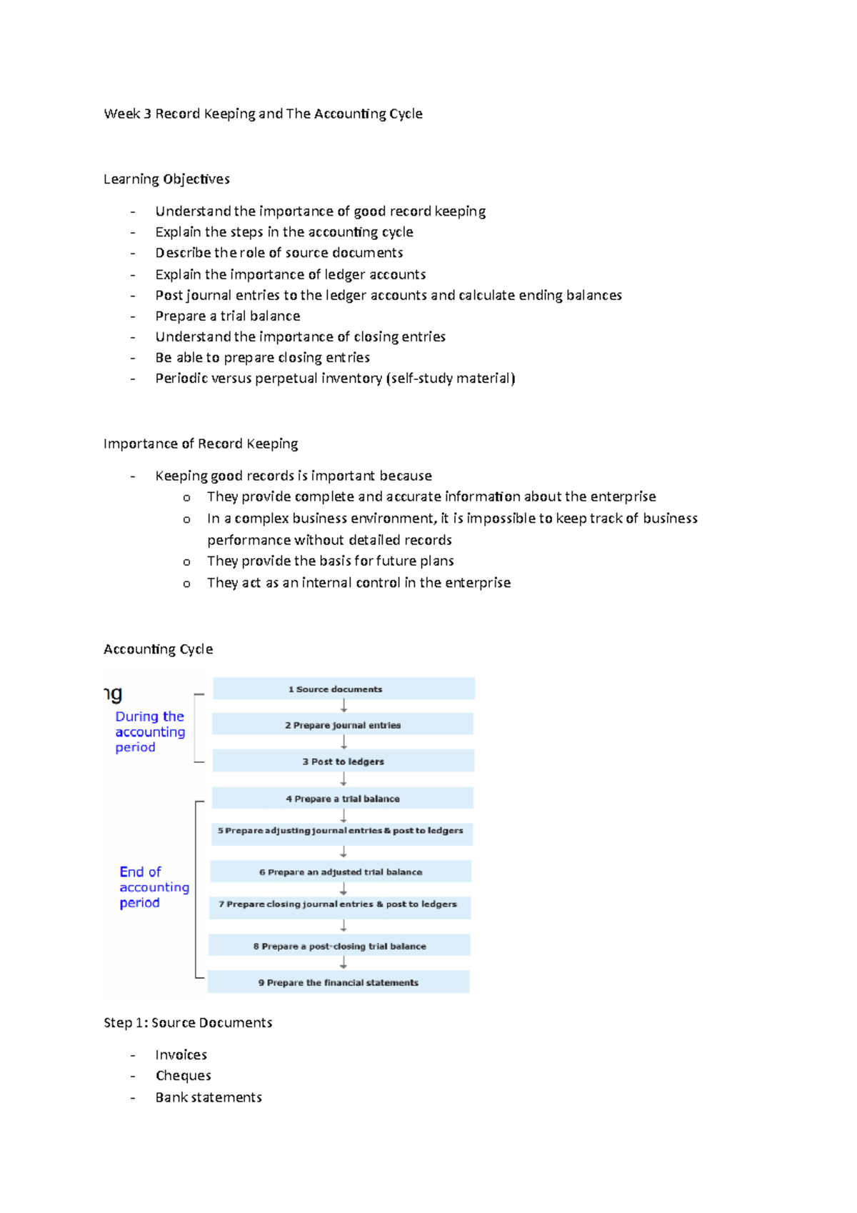 Week 3 Record Keeping and The Accounting Cycle - Carry forward to next ...