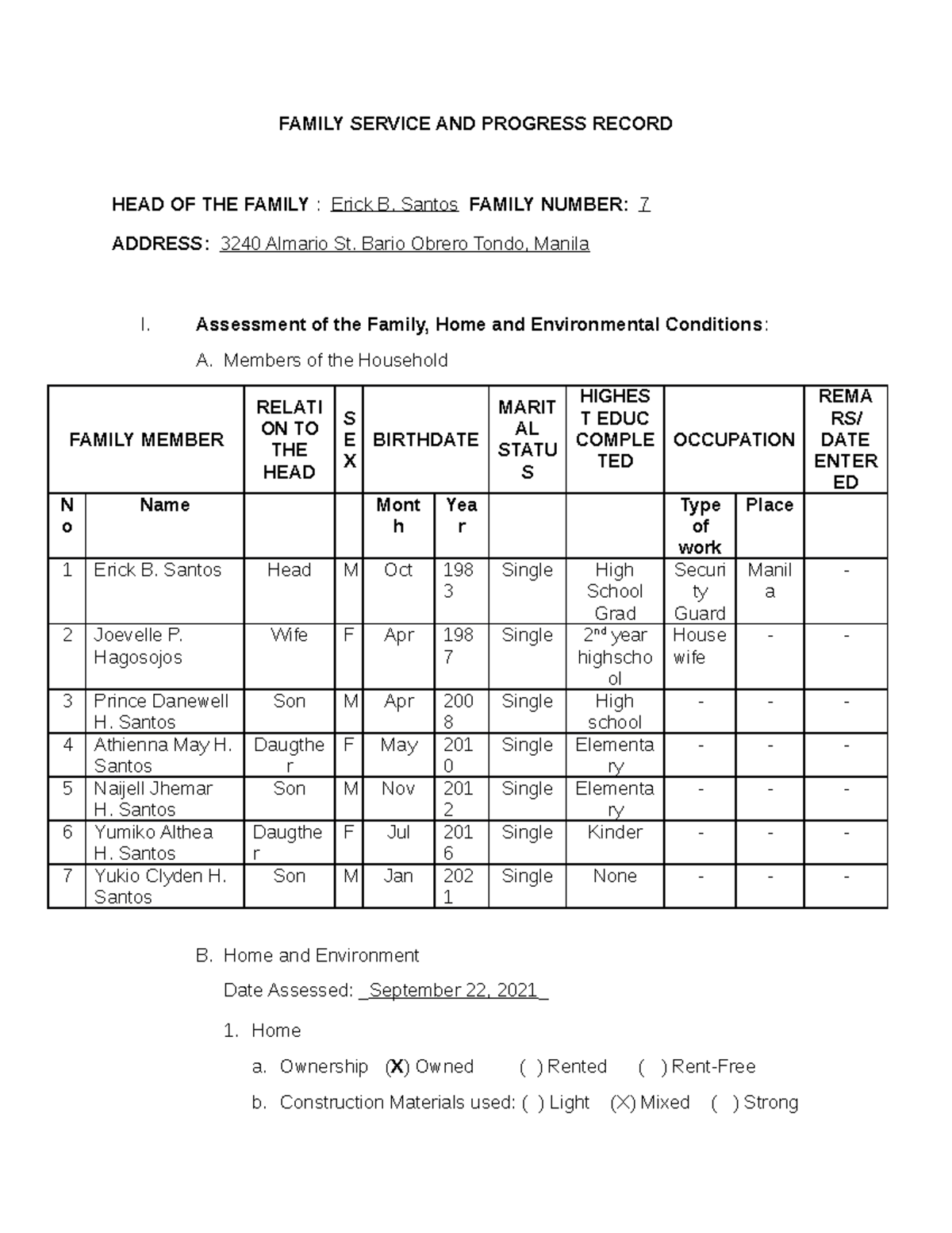Last part Magbanua.docx - FAMILY SERVICE AND PROGRESS RECORD HEAD OF ...