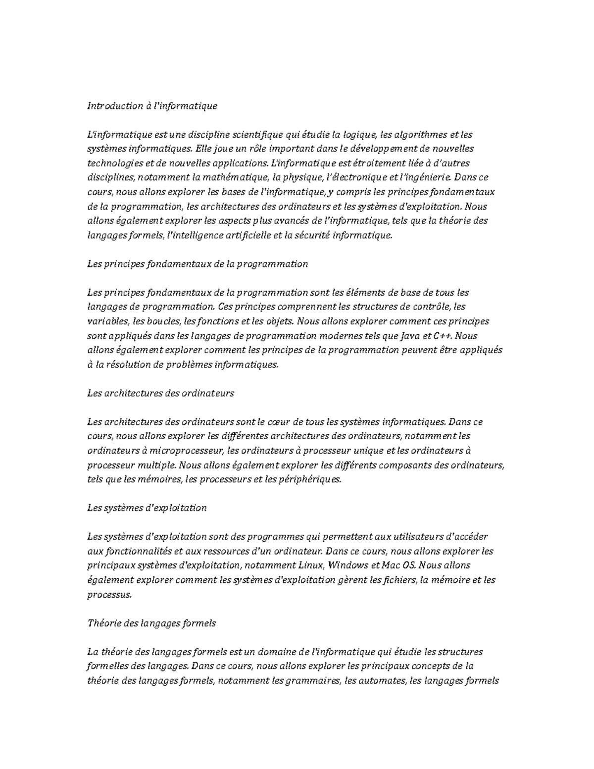 Computer Science Study Notes - Introduction à l'informatique L ...
