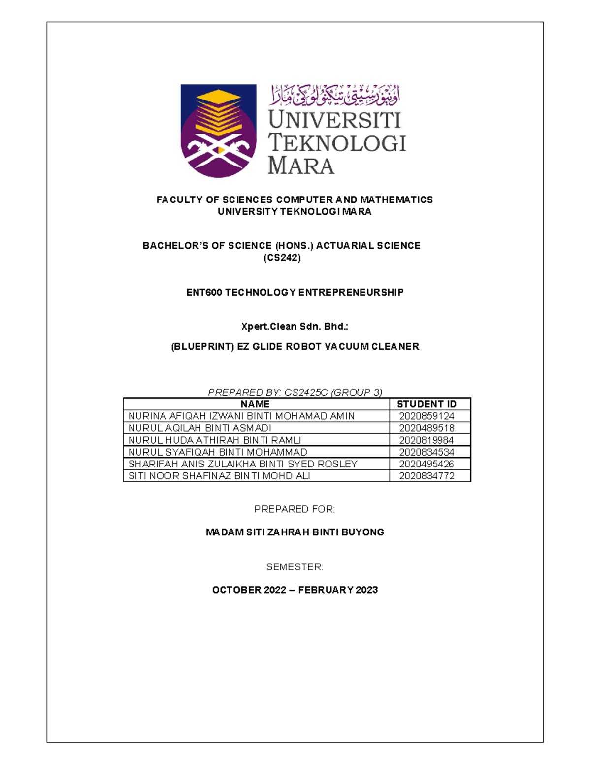 Blueprint Robot Vacuum - FACULTY OF SCIENCES COMPUTER AND MATHEMATICS ...