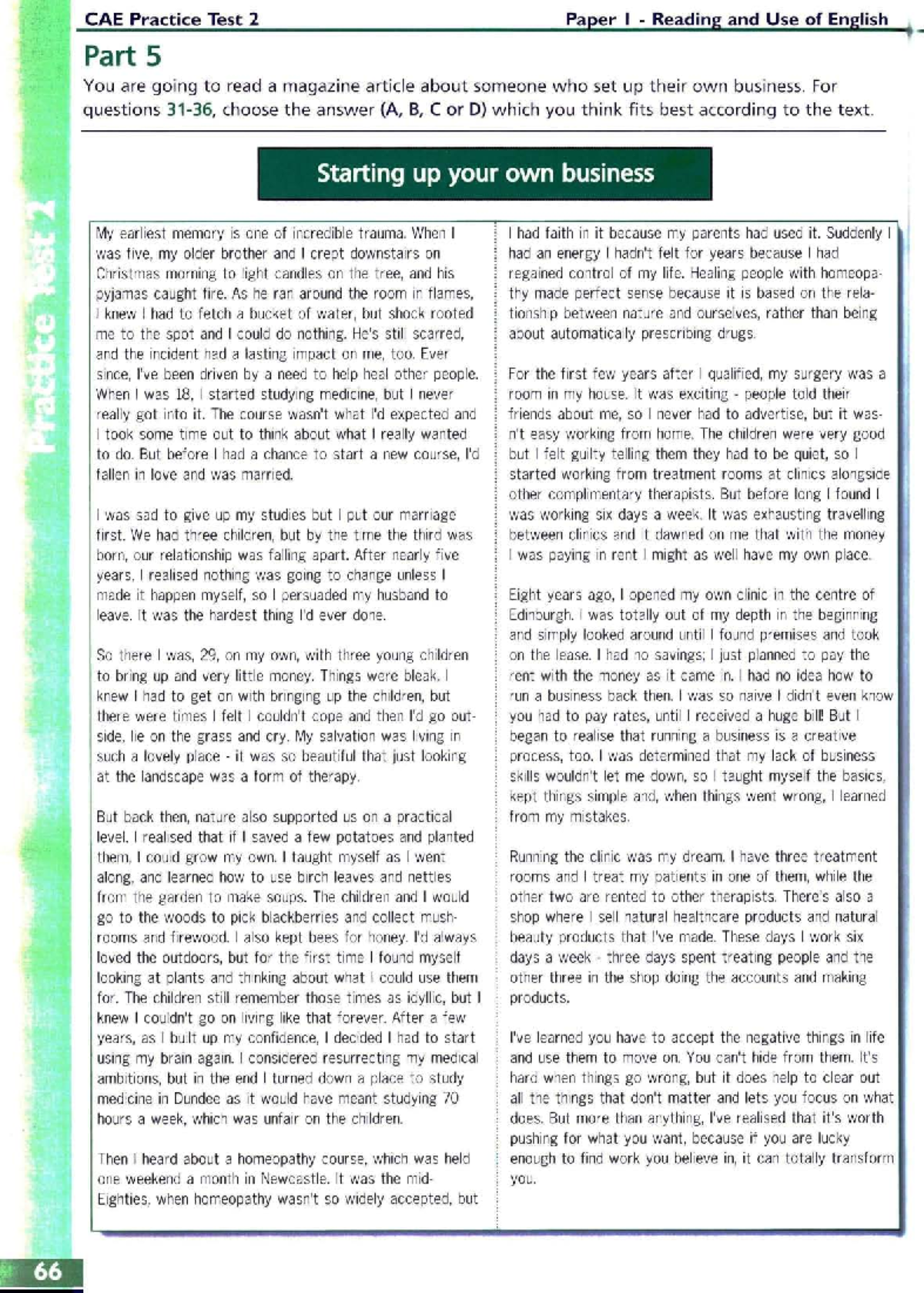 Starting up your own business - CAE Practice Test 2 se of Enelish Part ...