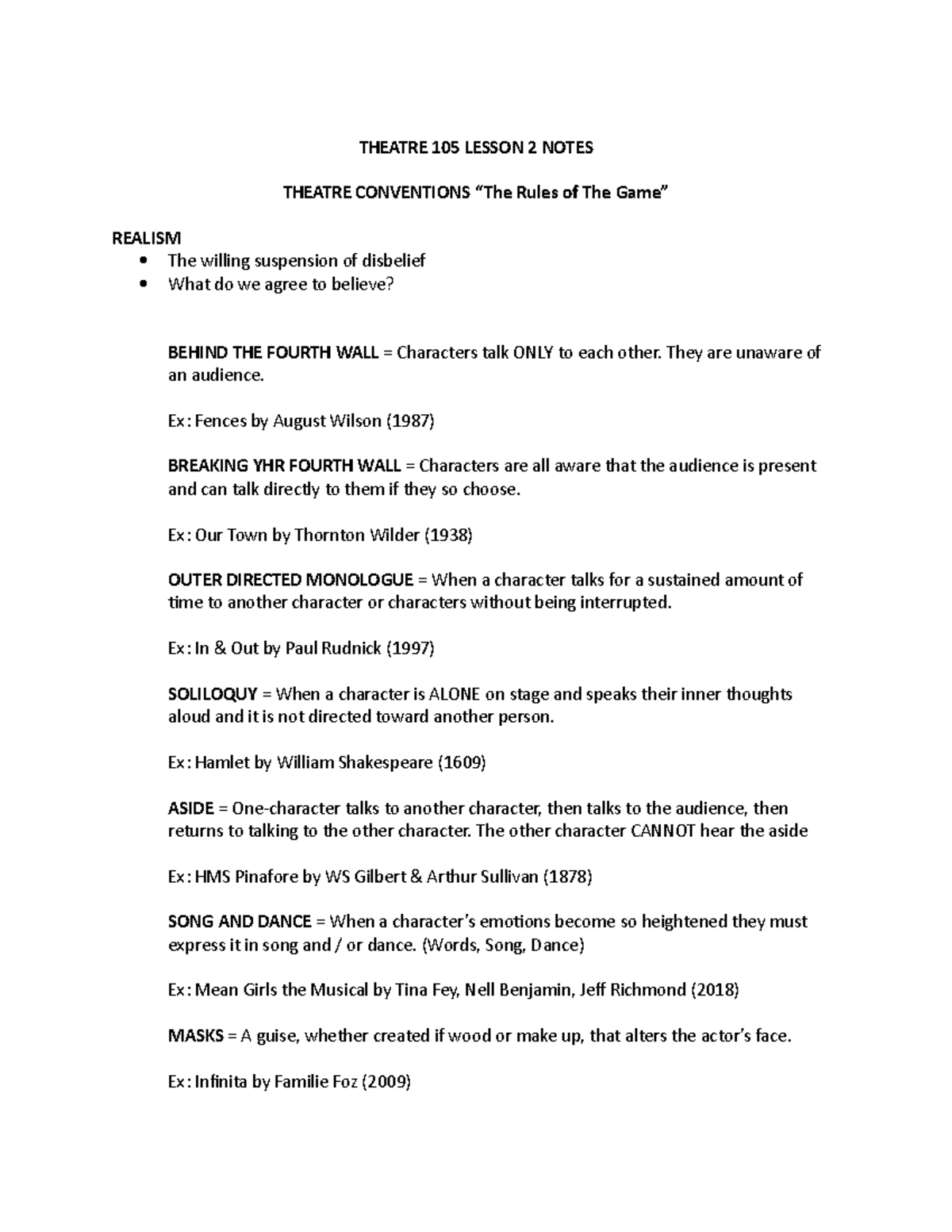 Theatre 105 Lesson 2 Notes - THEATRE 105 LESSON 2 NOTES THEATRE ...