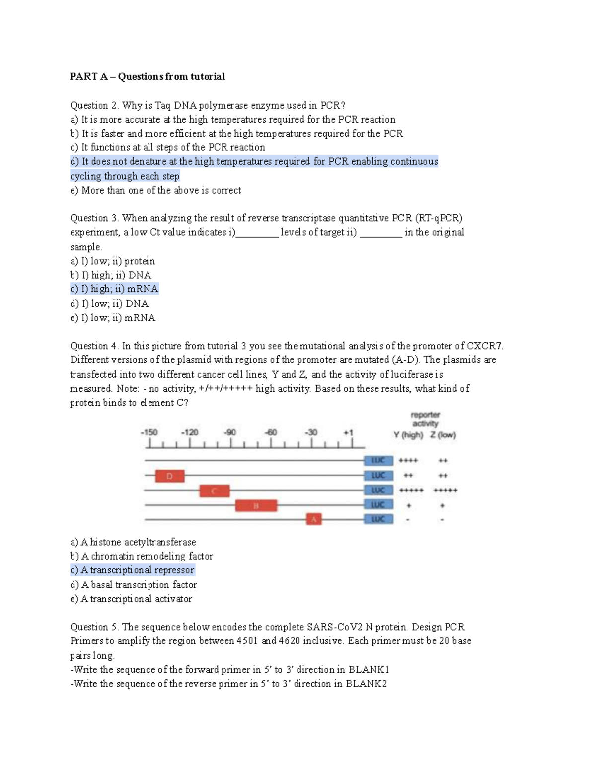 MCB2050 Practice Midterm W21 - PART A – Questions from tutorial ...