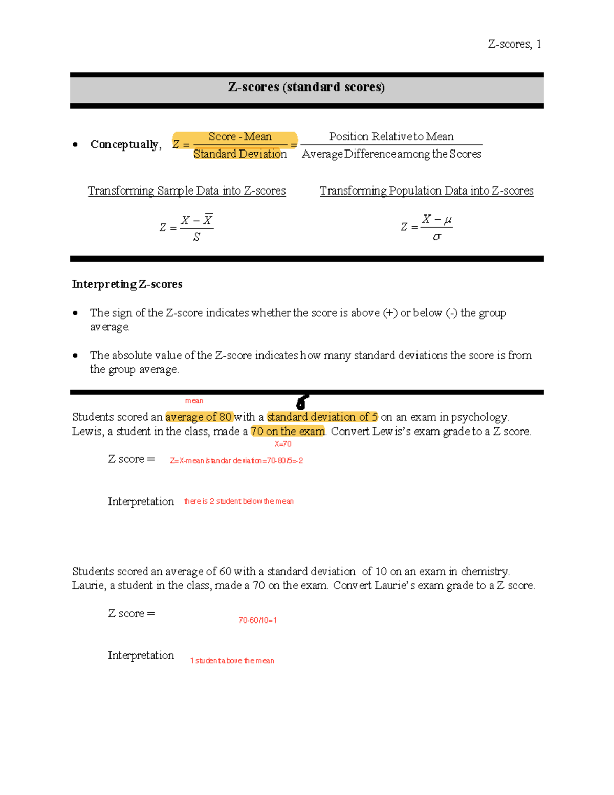 Zscores - help full - Z-scores (standard scores) • Conceptually, AverageDifferenceamongtheScores ...