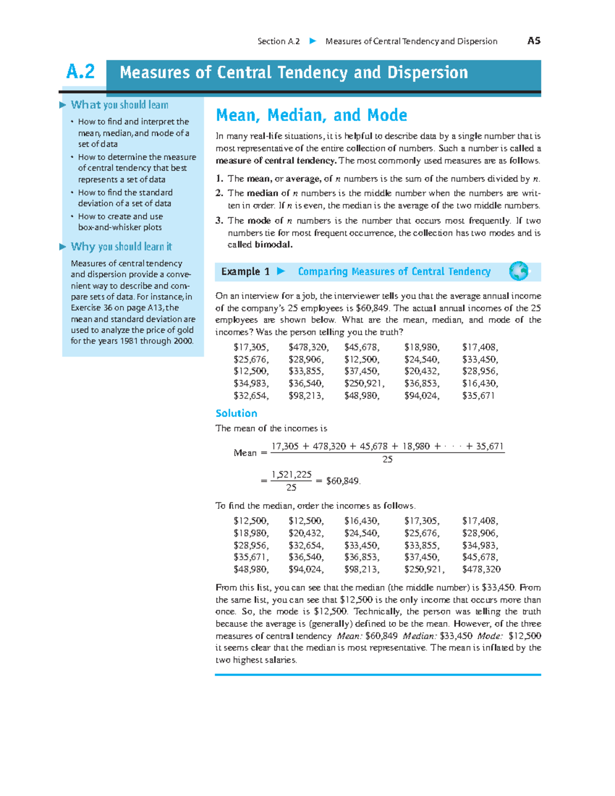 Statistics 2 - Section A Measures of Central Tendency and Dispersion A ...