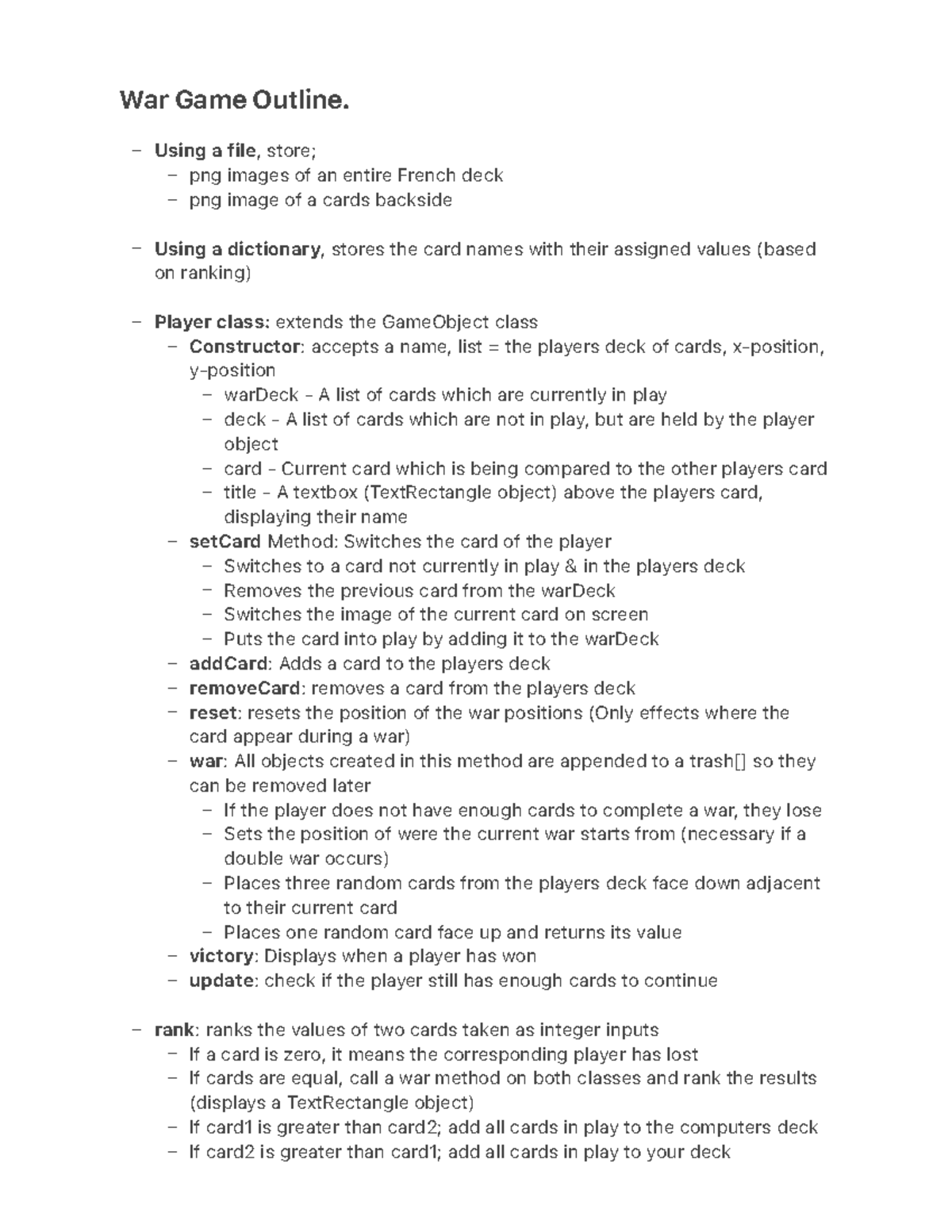 War Game Outline - war game