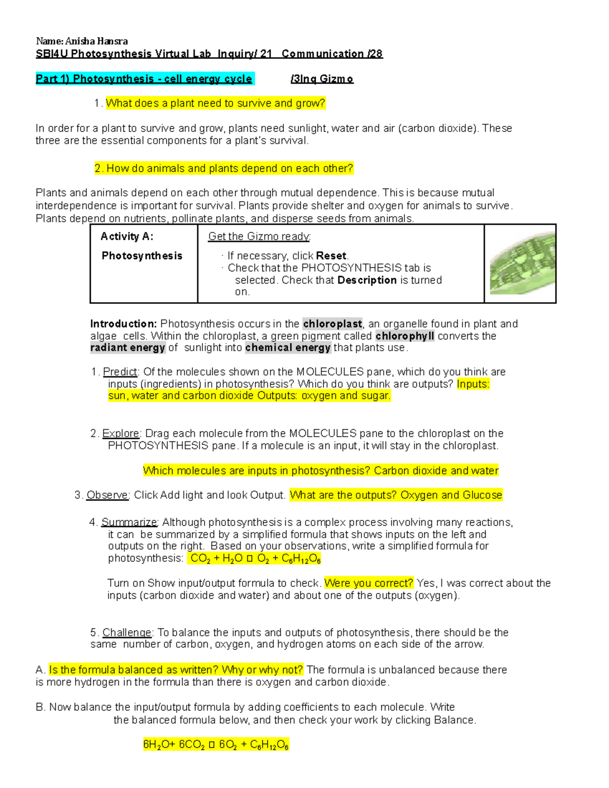 Copy of Photosynthesis ISU Lab 2021q3 - SBI4U Photosynthesis Virtual ...