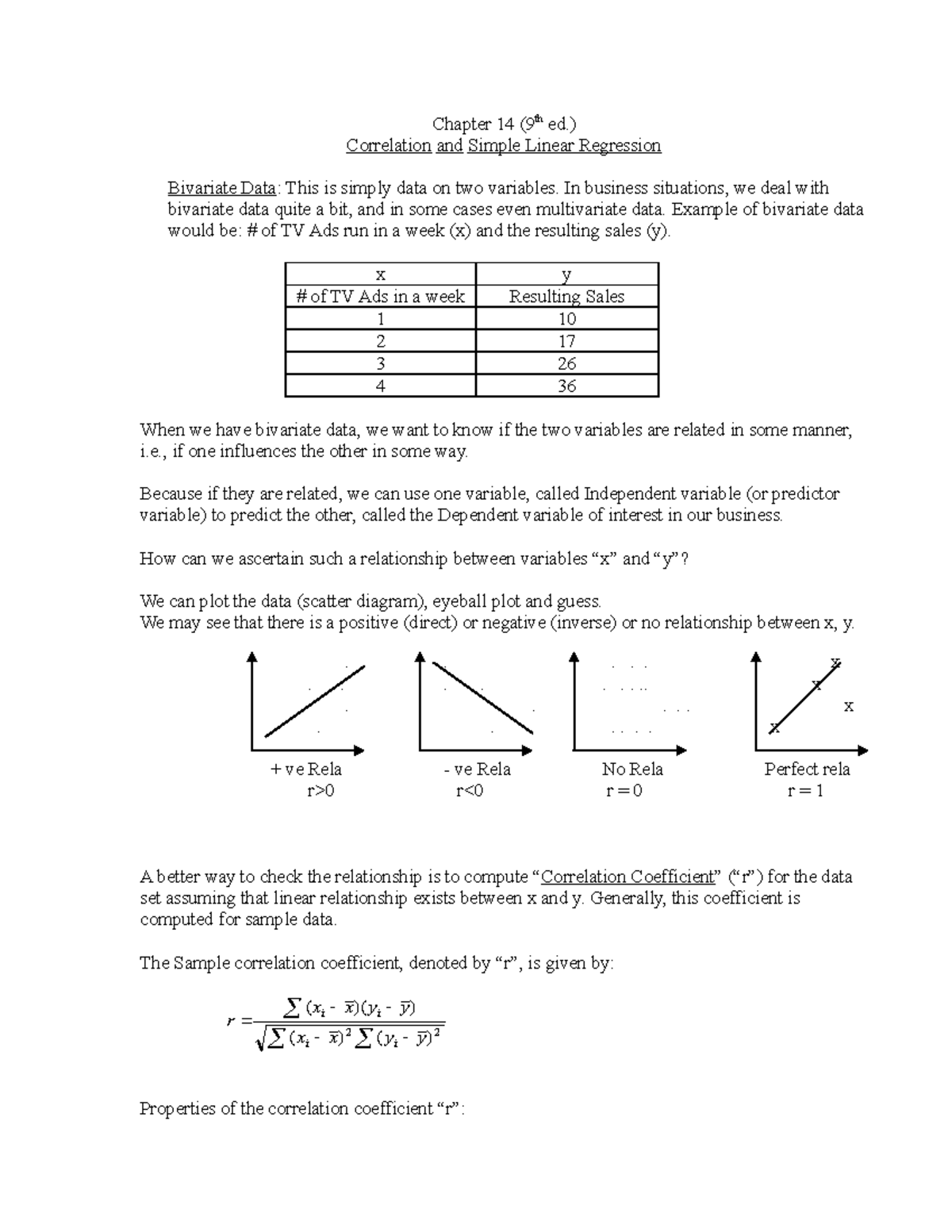 omis 210 ch 14 notes - Chapter 14 (9th ed.) Correlation and Simple ...