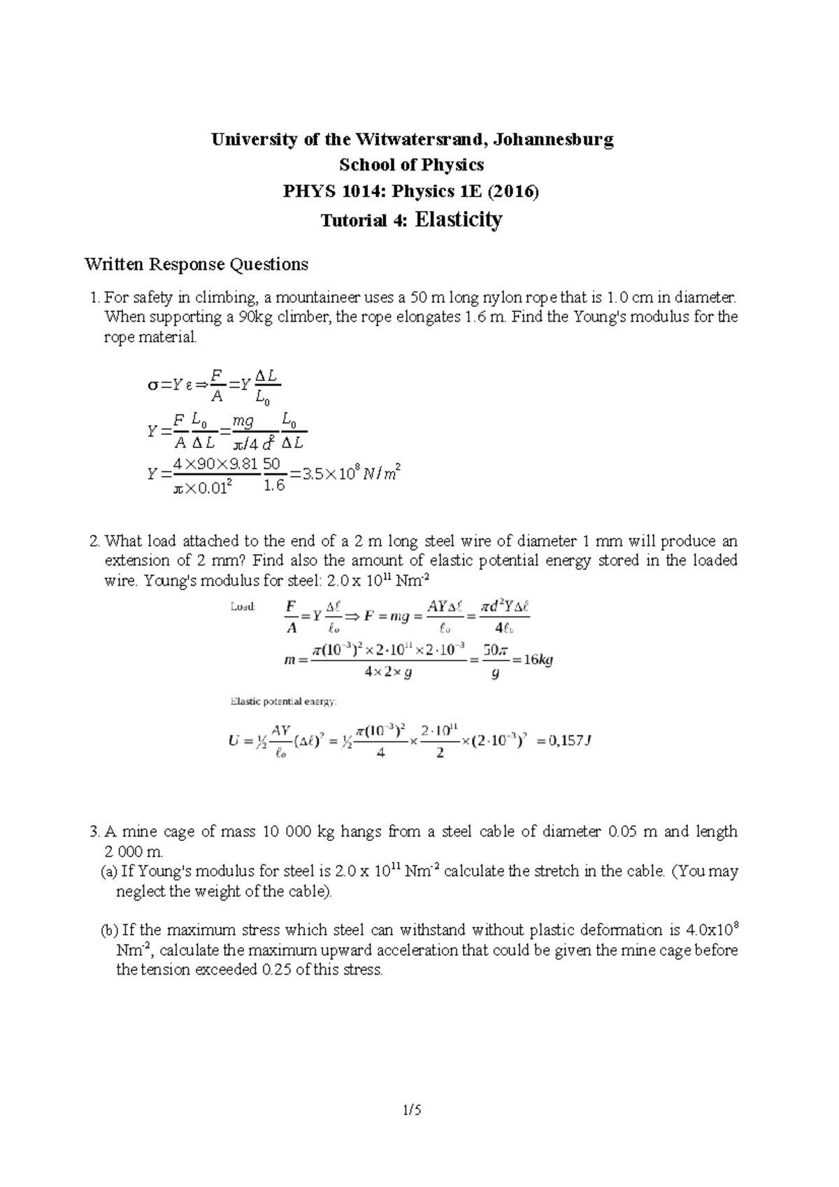 Tutorial 4 solutions - University of the Witwatersrand, Johannesburg ...