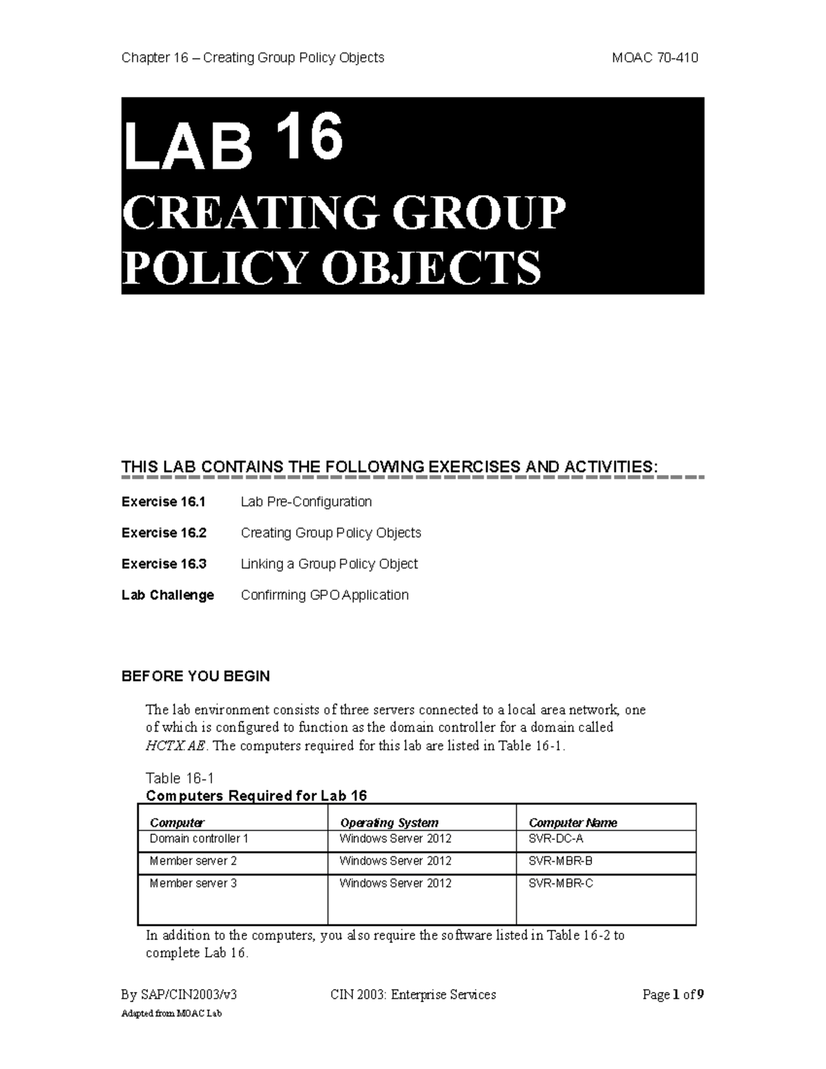 70 410 Lab16 Group Policy Consolidated 1 Lab 16 Creating Group