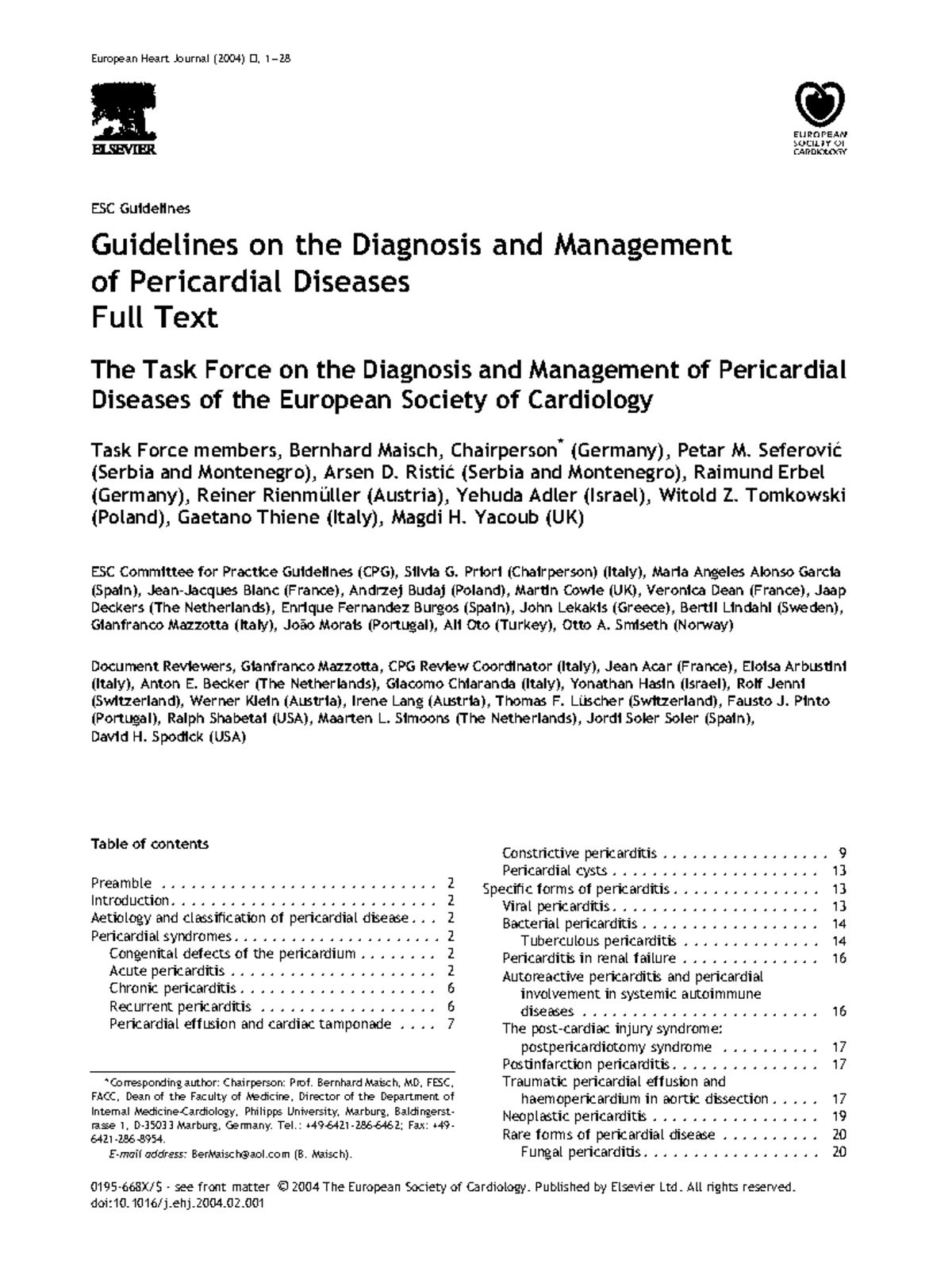 Pericaguidelines-pericardial-FT - ESC Guidelines Guidelines on the ...