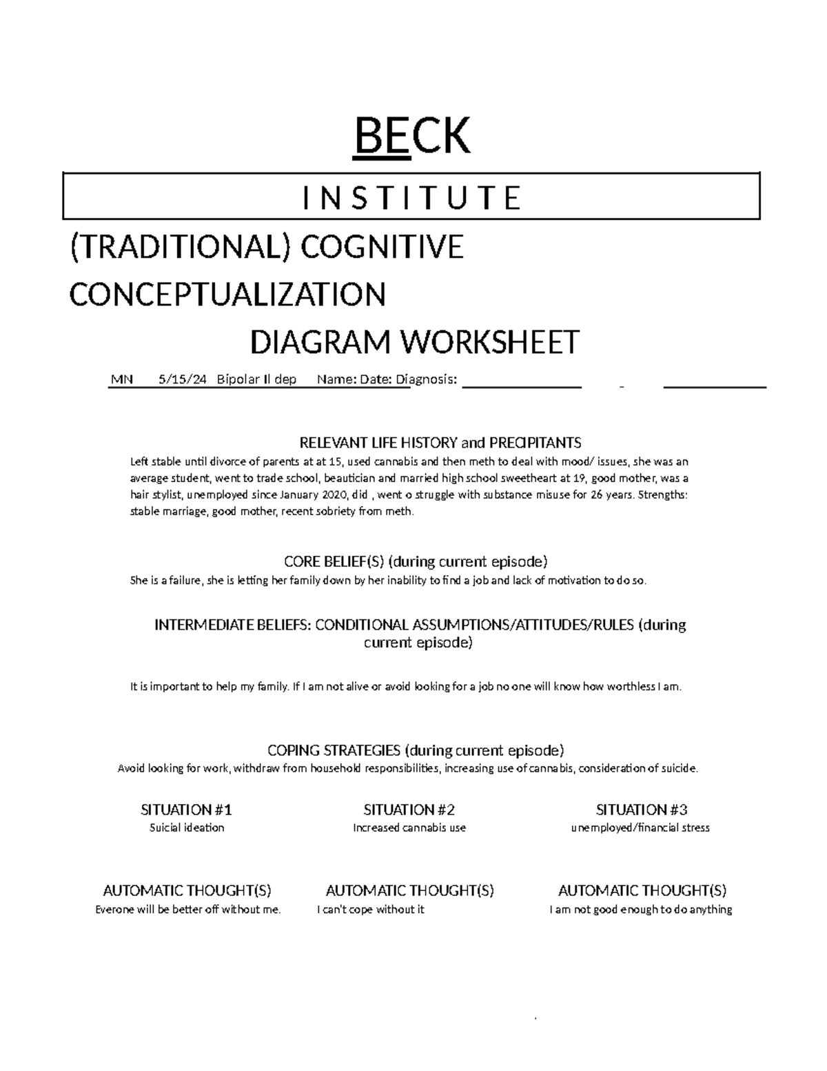 Traditional-CCD - BECK I N S T I T U T E (TRADITIONAL) COGNITIVE ...