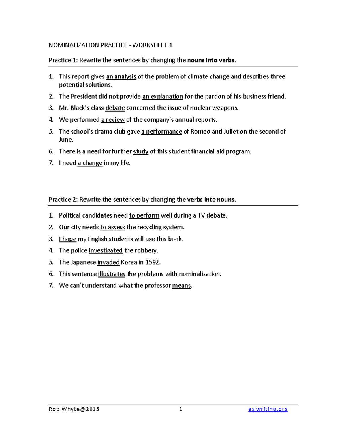 trs 6 university - Rob Whyte@2015 1 eslwriting NOMINALIZATION PRACTICE ...