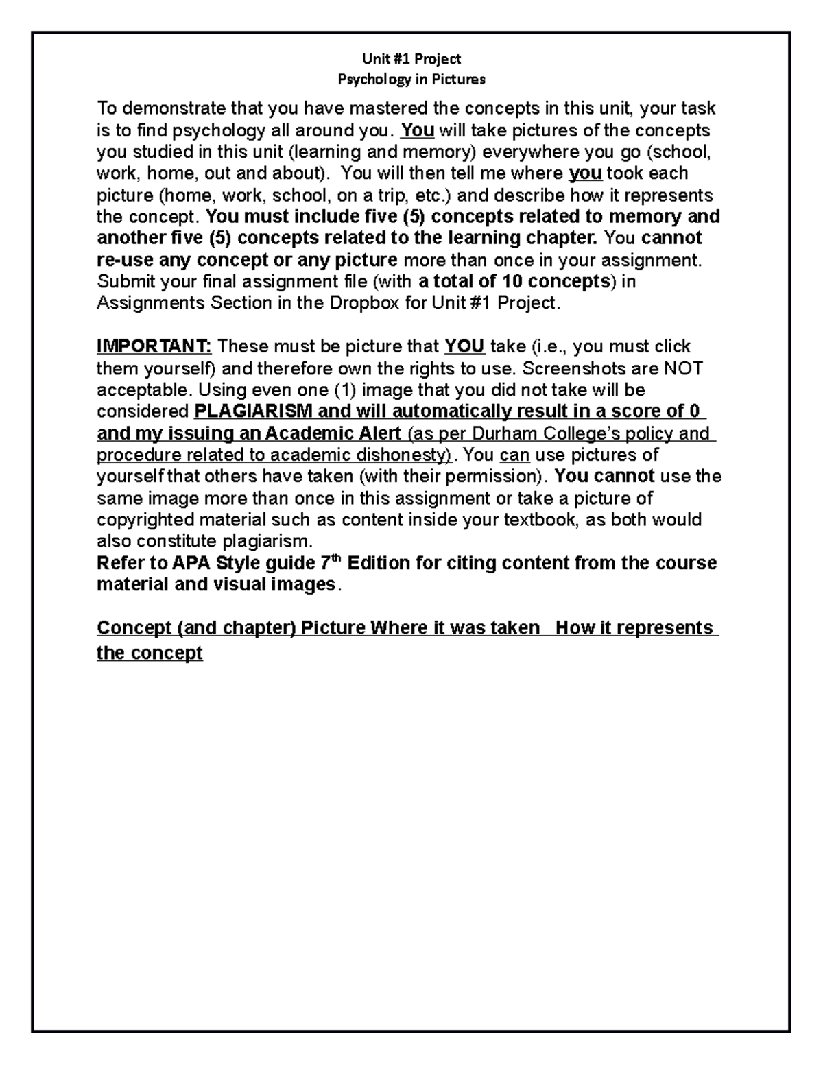 Unit 1 project - good - Unit #1 Project Psychology in Pictures To ...