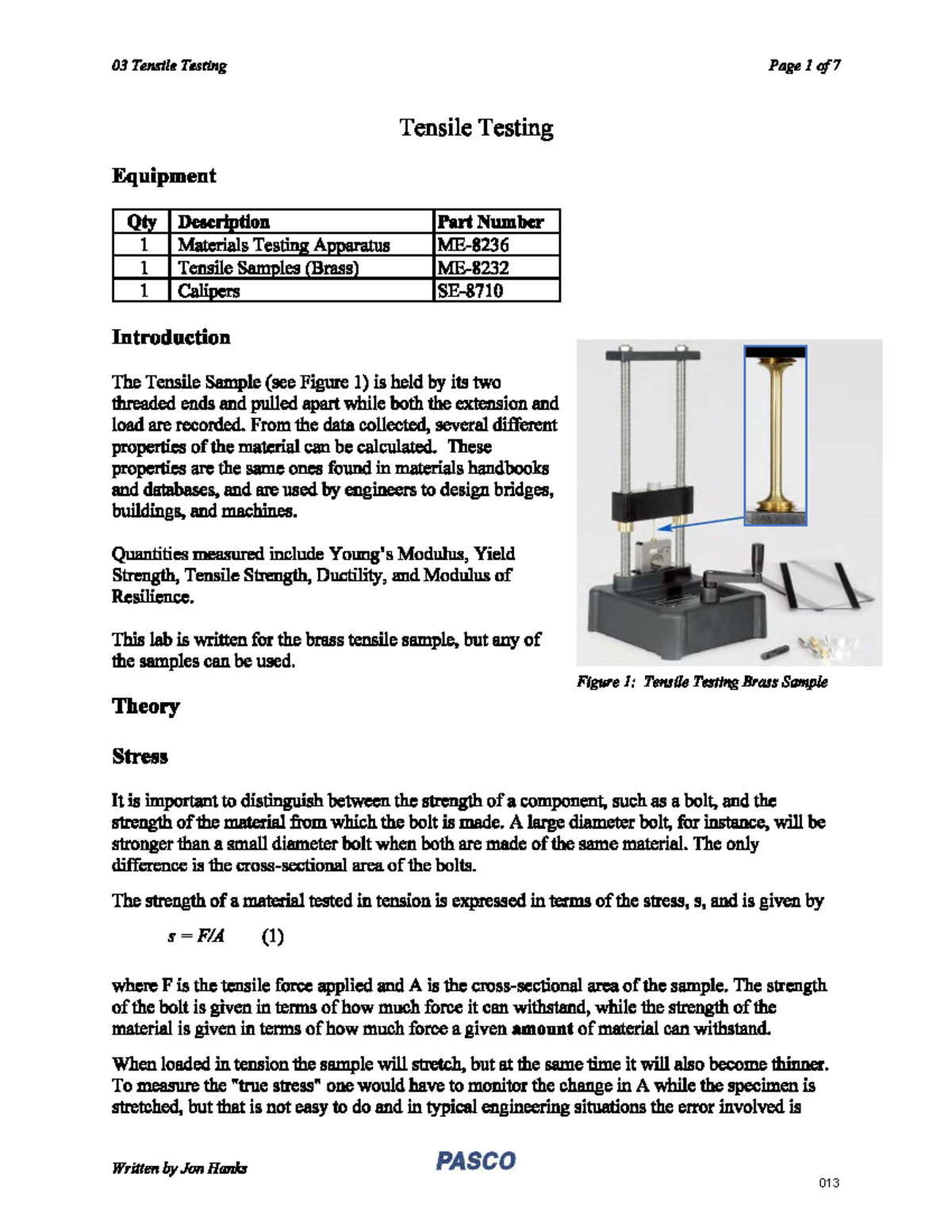 Tensile Testing - Pasco procedure - Análisis de fallas - Stress with ...