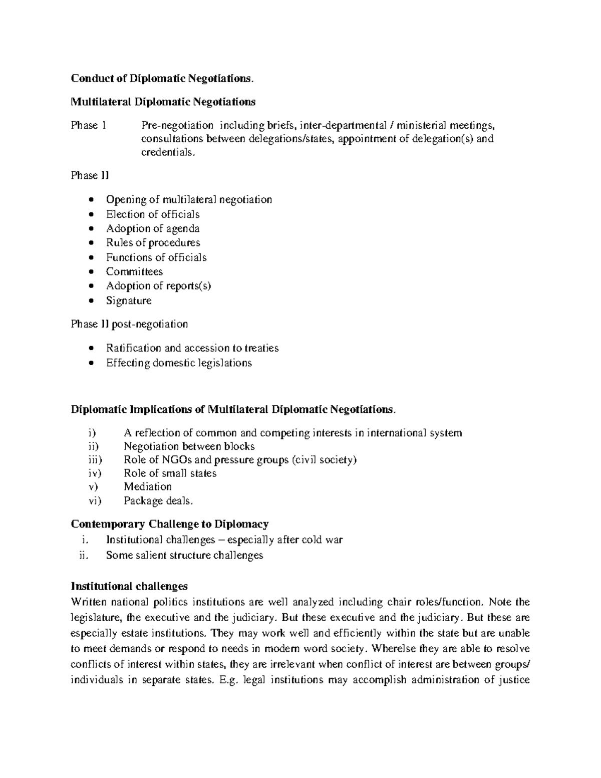Diplomacy 1 - Conduct of Diplomatic Negotiations. Multilateral ...