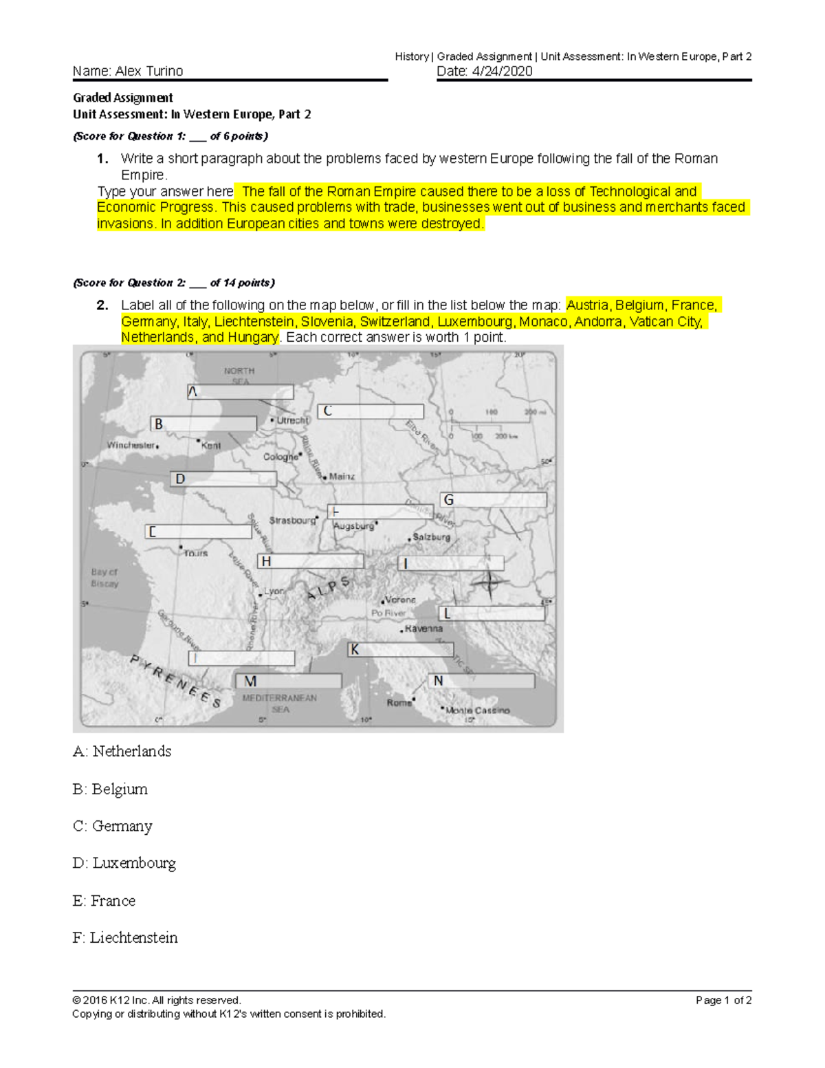 History Graded Assignment Unit Assessment: In Western Europe Part 2 ...