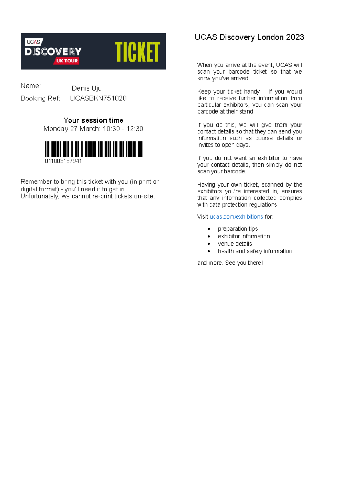 Badge - 011003187941 Denis Uju UCAS Discovery London 2023 UCASBKN When ...