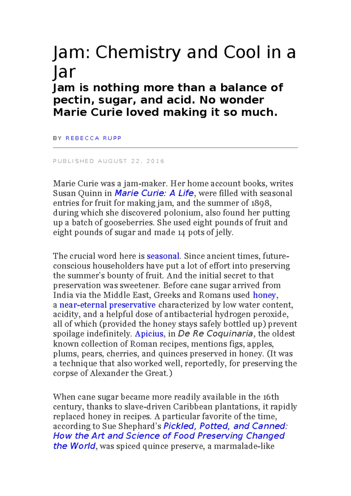 Jam making chemistry - Jam: Chemistry and Cool in a Jar Jam is nothing ...