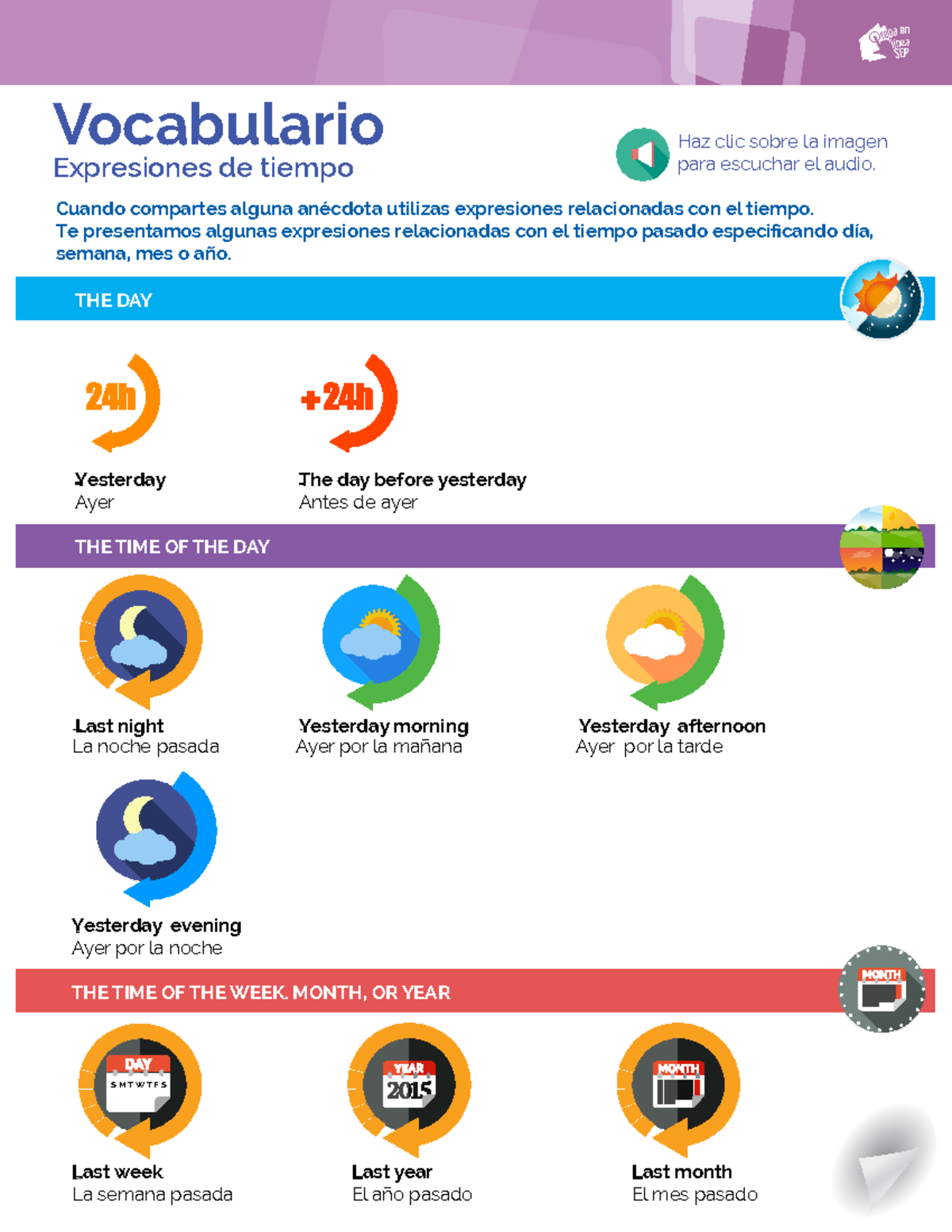 06 Expresiones de tiempo - Vocabulario Expresiones de tiempo Haz clic ...