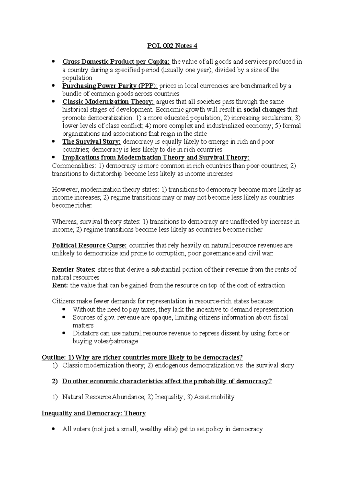 POL 002 Notes 4 - POL 002 Notes 4 Gross Domestic Product per Capita ...