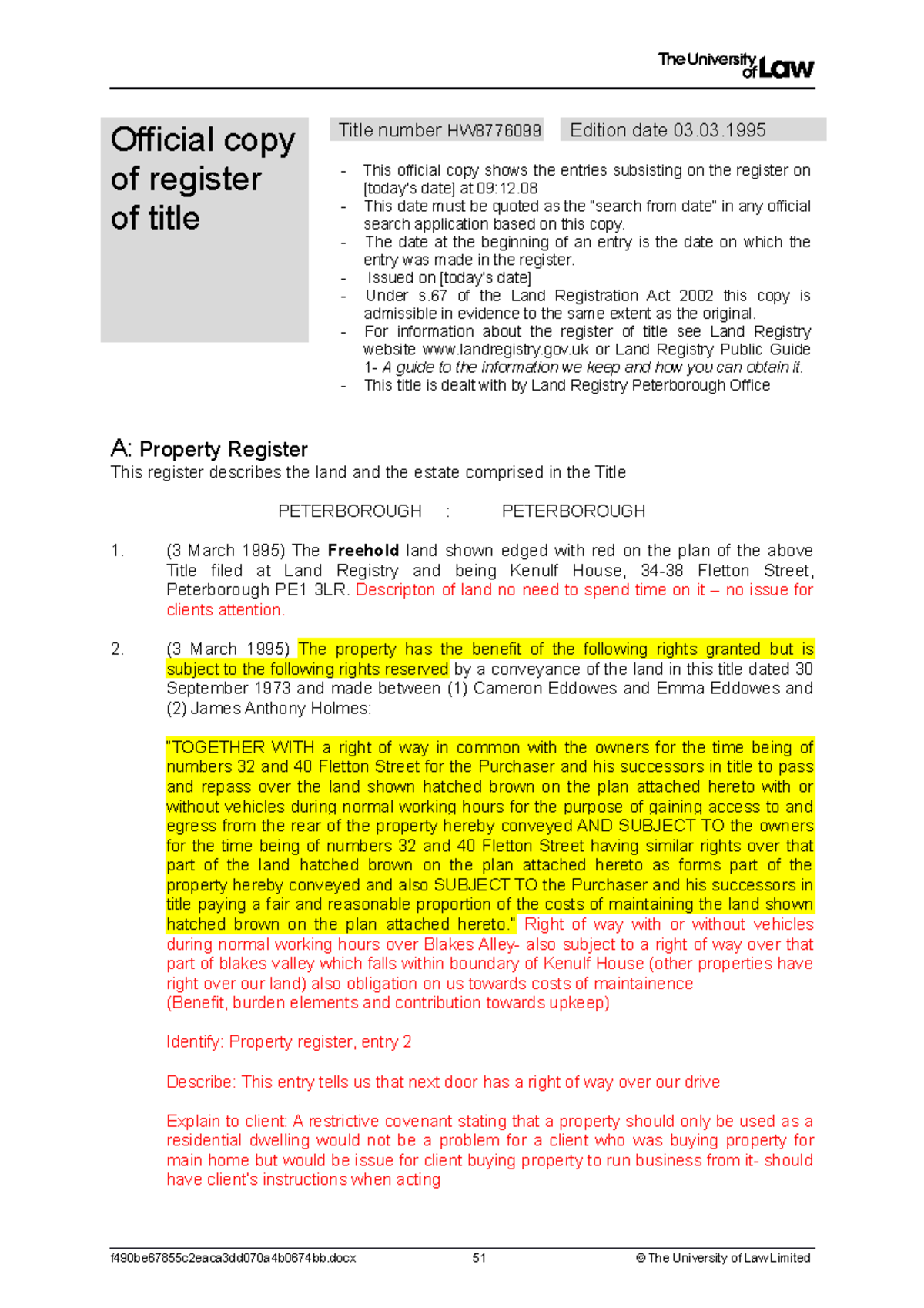 WS Office Copies Kenulf House - Official copy of register of title ...