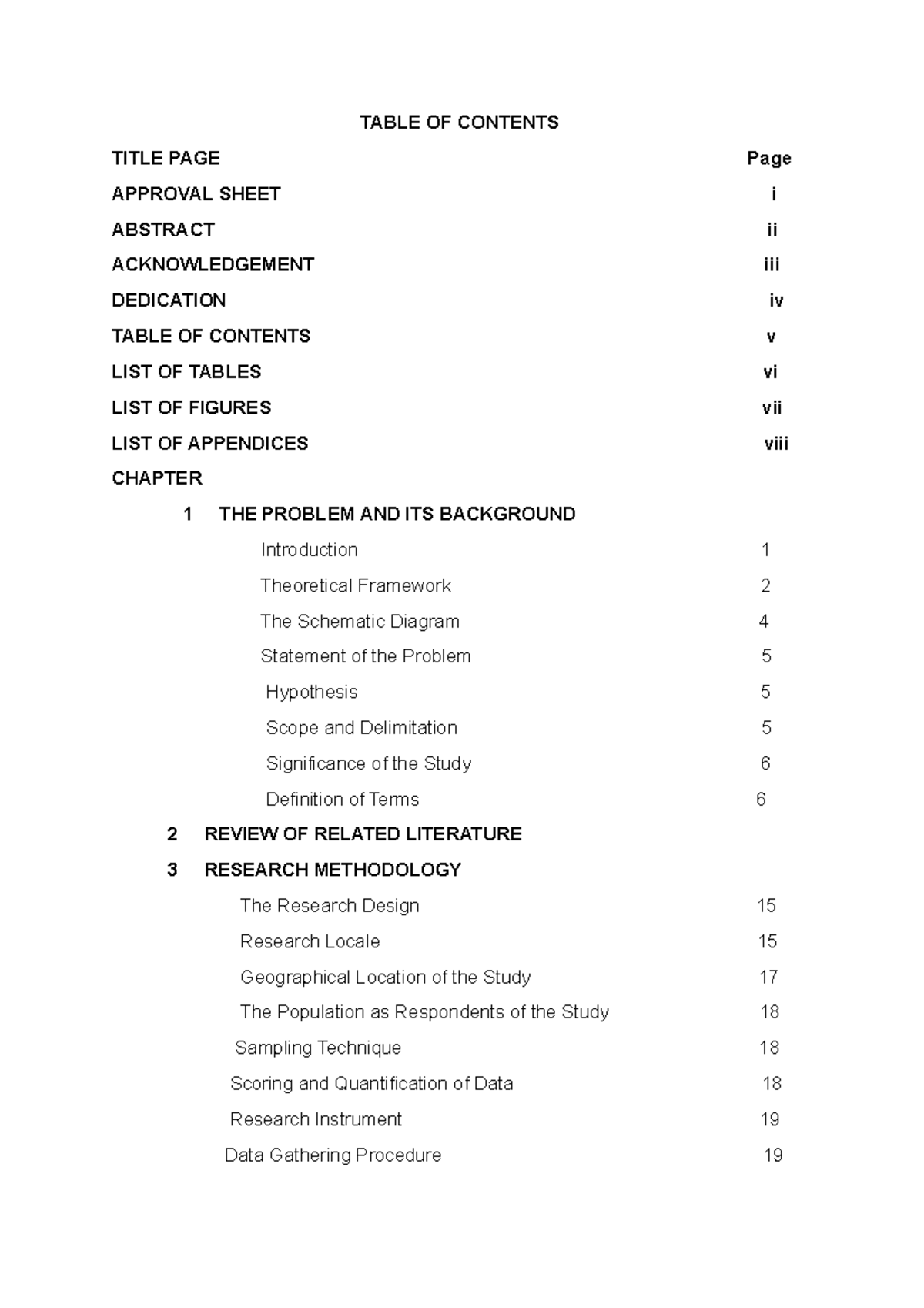 Table of contents - none - TABLE OF CONTENTS TITLE PAGE Page APPROVAL SHEET i ABSTRACT ii - Studocu